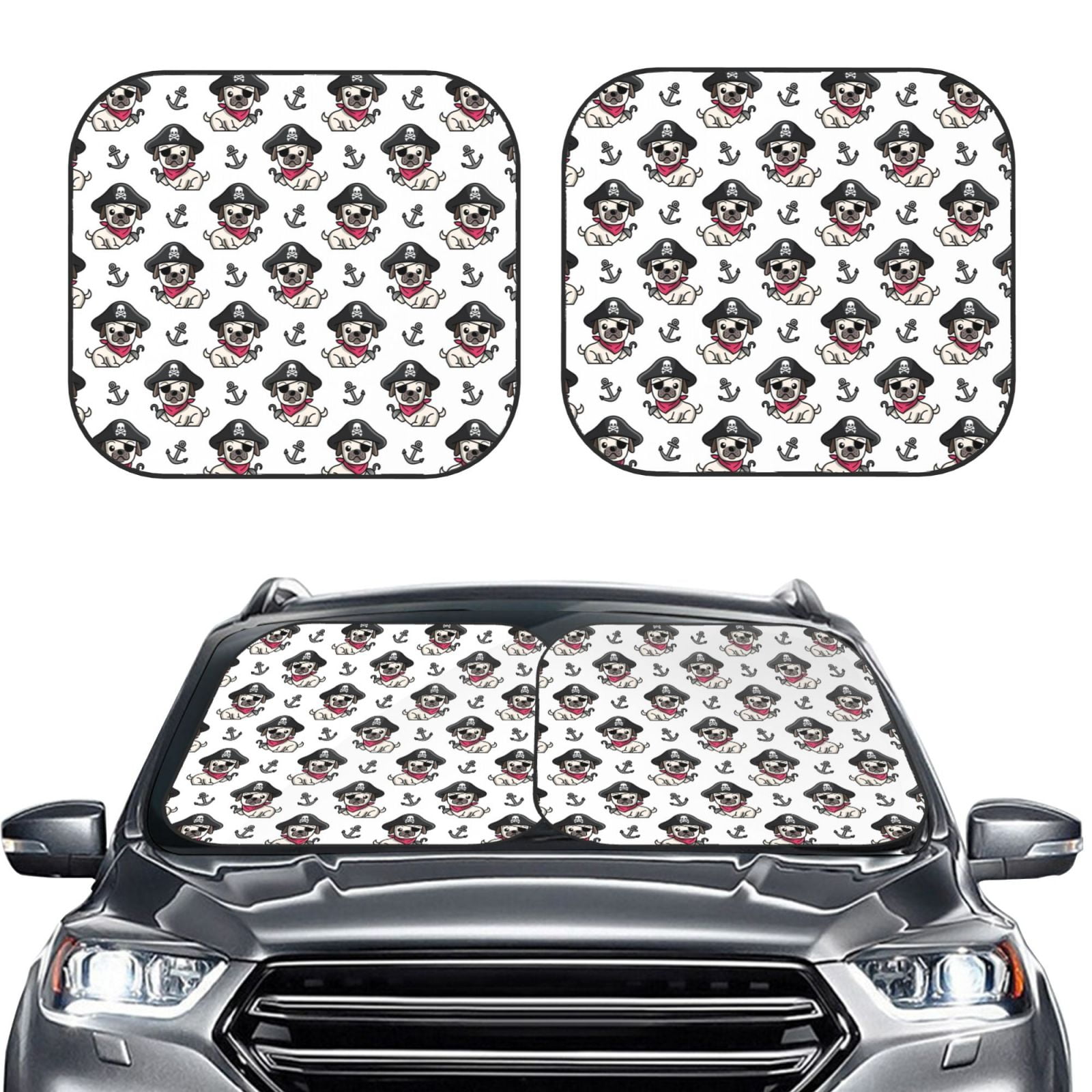 Picia DOG IS WEARING PIRATE COSTUME 2 Piece Car Windshield Sun Shade ...