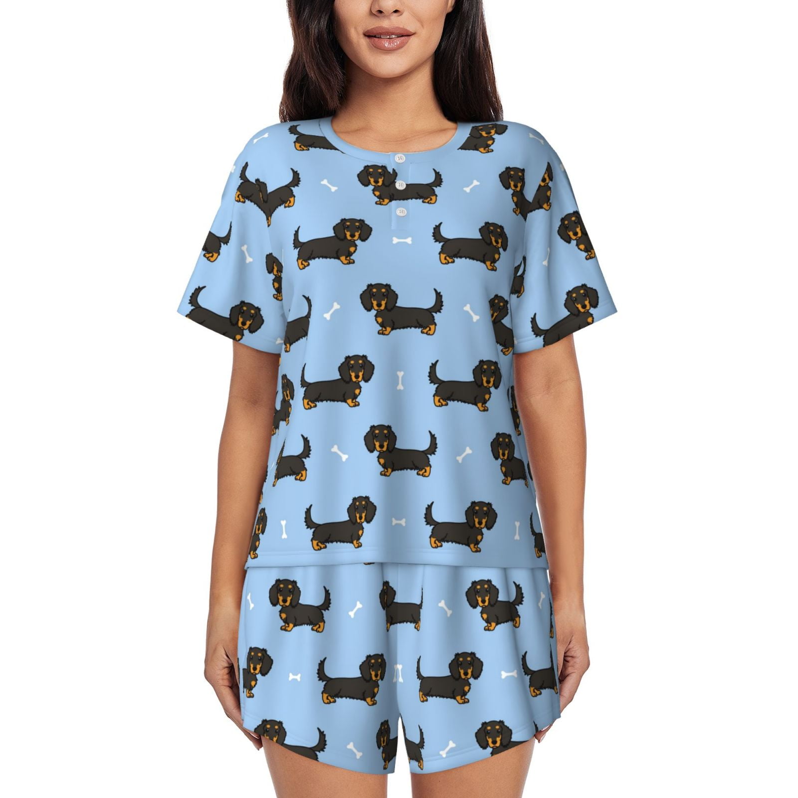 Picia Dachshund Dog Pajamas Sets for Women Soft Short-Sleeved Pjs with ...