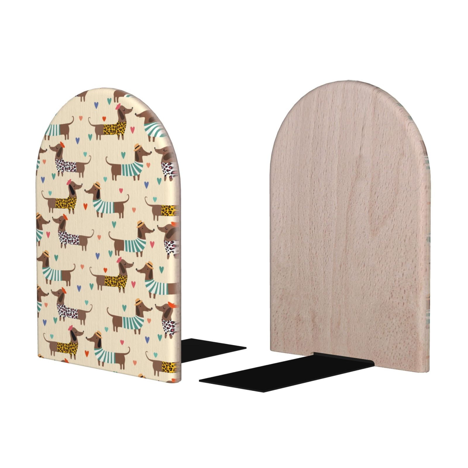 Picia Dachshund Dog Pattern Wood Bookends for Shelves,Non-slip Bookends ...
