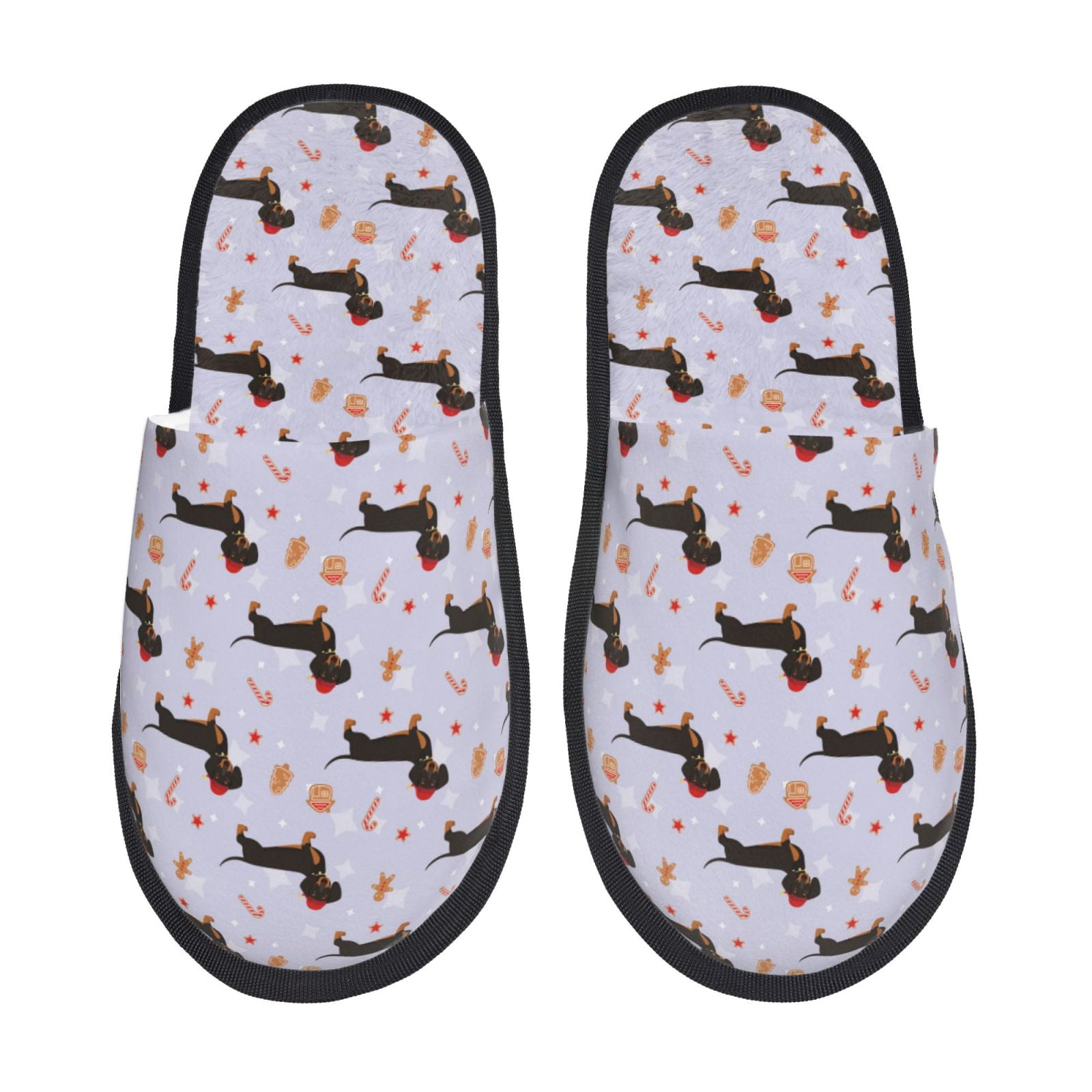 Picia Dachshund Dog Puppy Print Women's Fuzzy Fluffy House Slippers ...