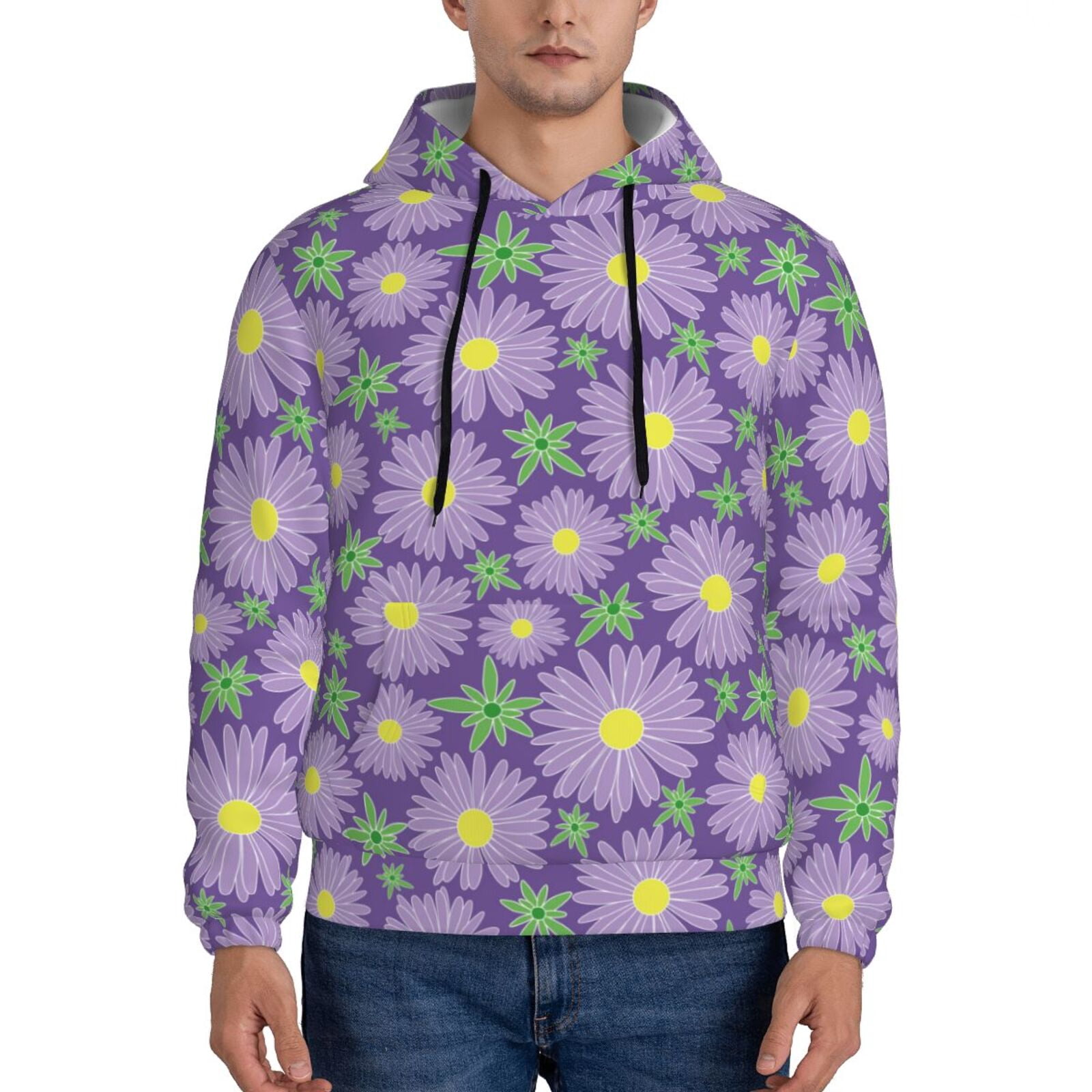 Picia Daisies Flowers Pattern Casual Men's Hoodie - Lightweight Hooded ...