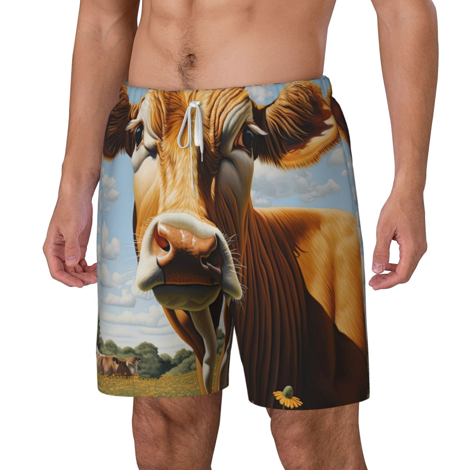 Picia Daisy Flower Field Cow pattern Mens Swim Trunks with Compression ...