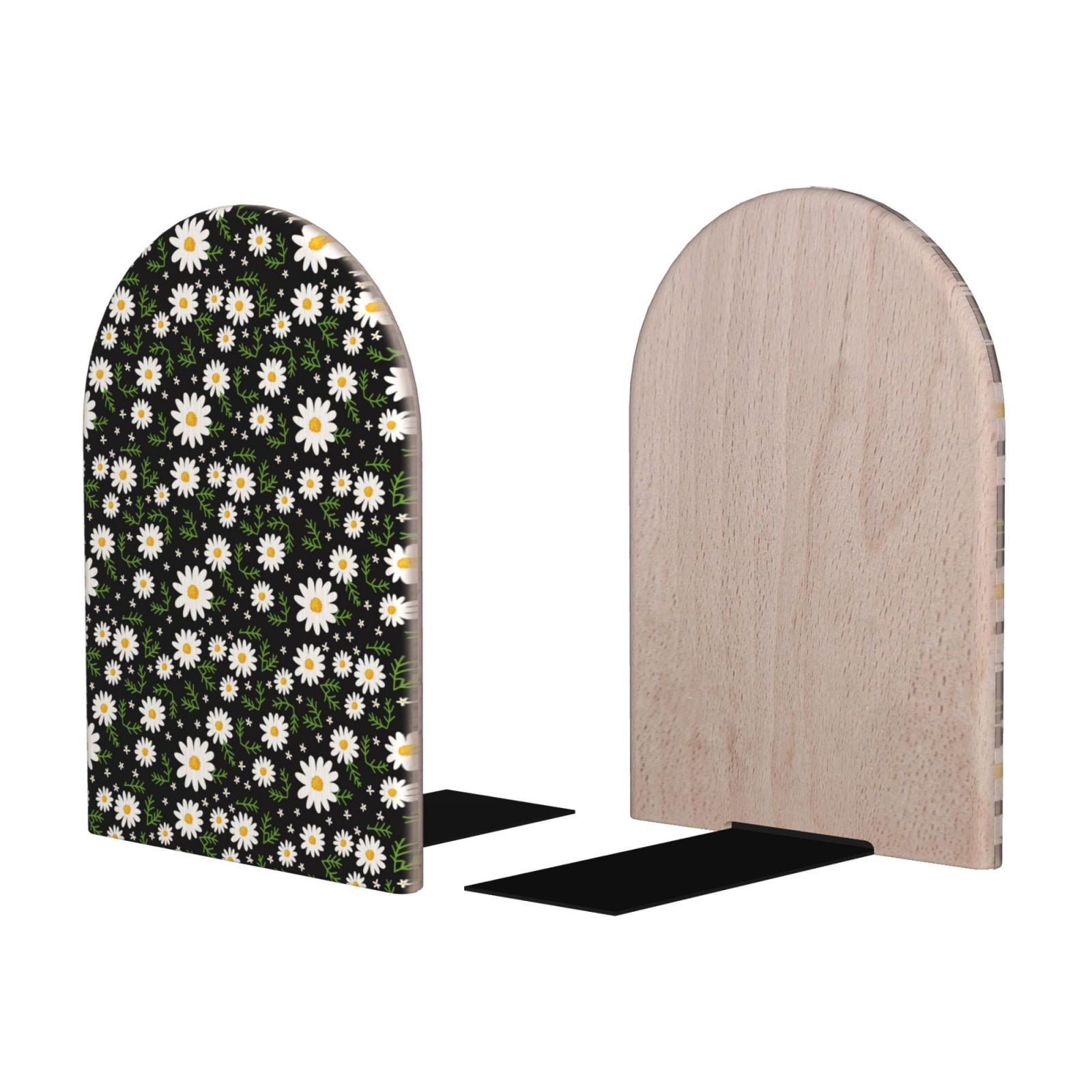 Picia Daisy Pattern Wood Bookends for Shelves,Non-slip Bookends, Heavy ...