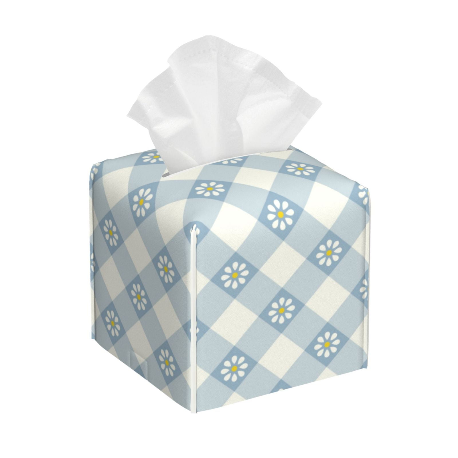 Picia Daisy Plaid Blue Pattern Tissue Box Cover,PVC Leather Square ...