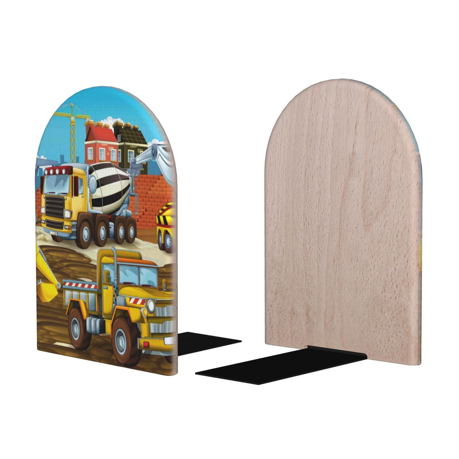 Picia Different Construction Site Vehicles Pattern Wood Bookends for ...