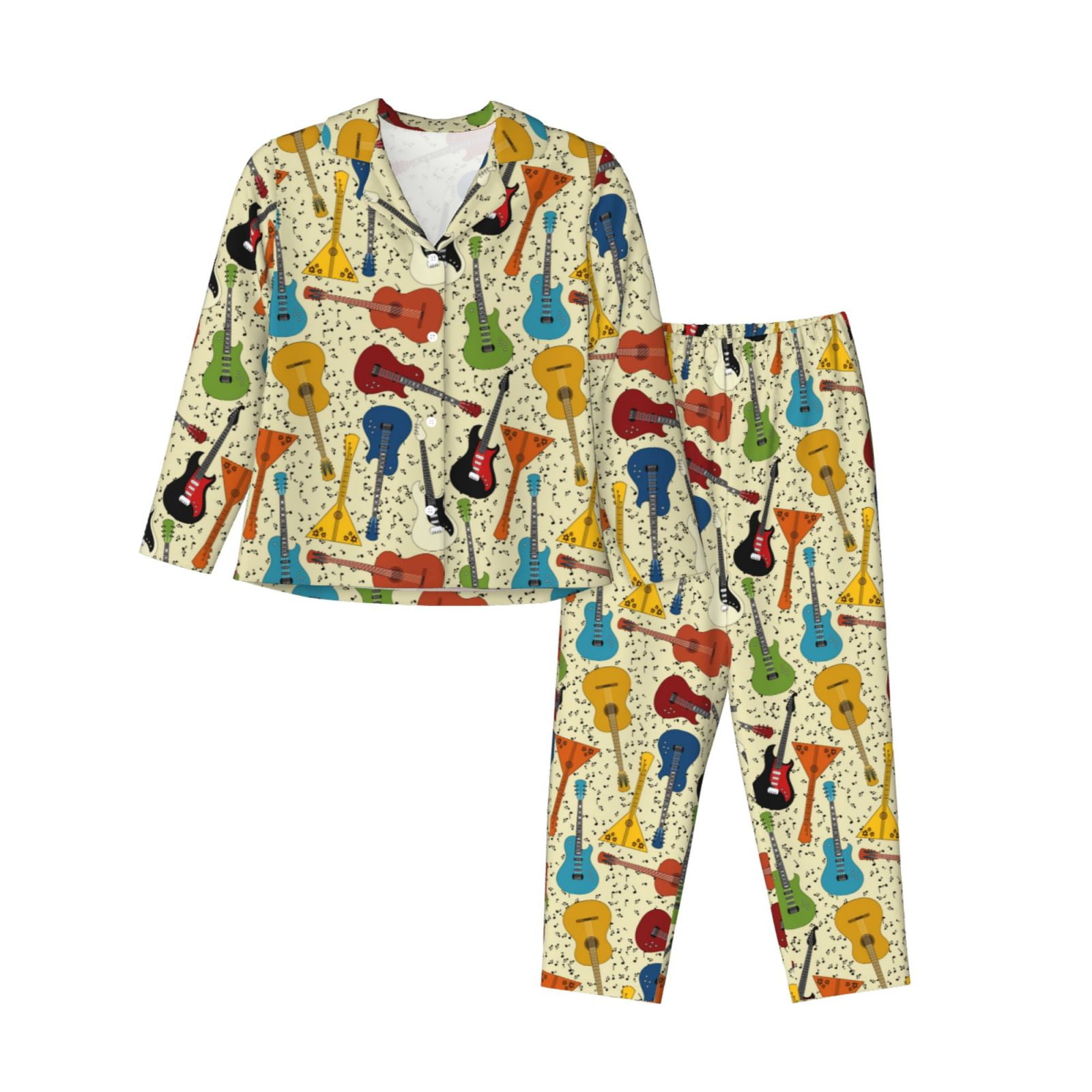 Picia Different Kind Of Guitars Pattern Women’s Long-Sleeve Sleepwear ...