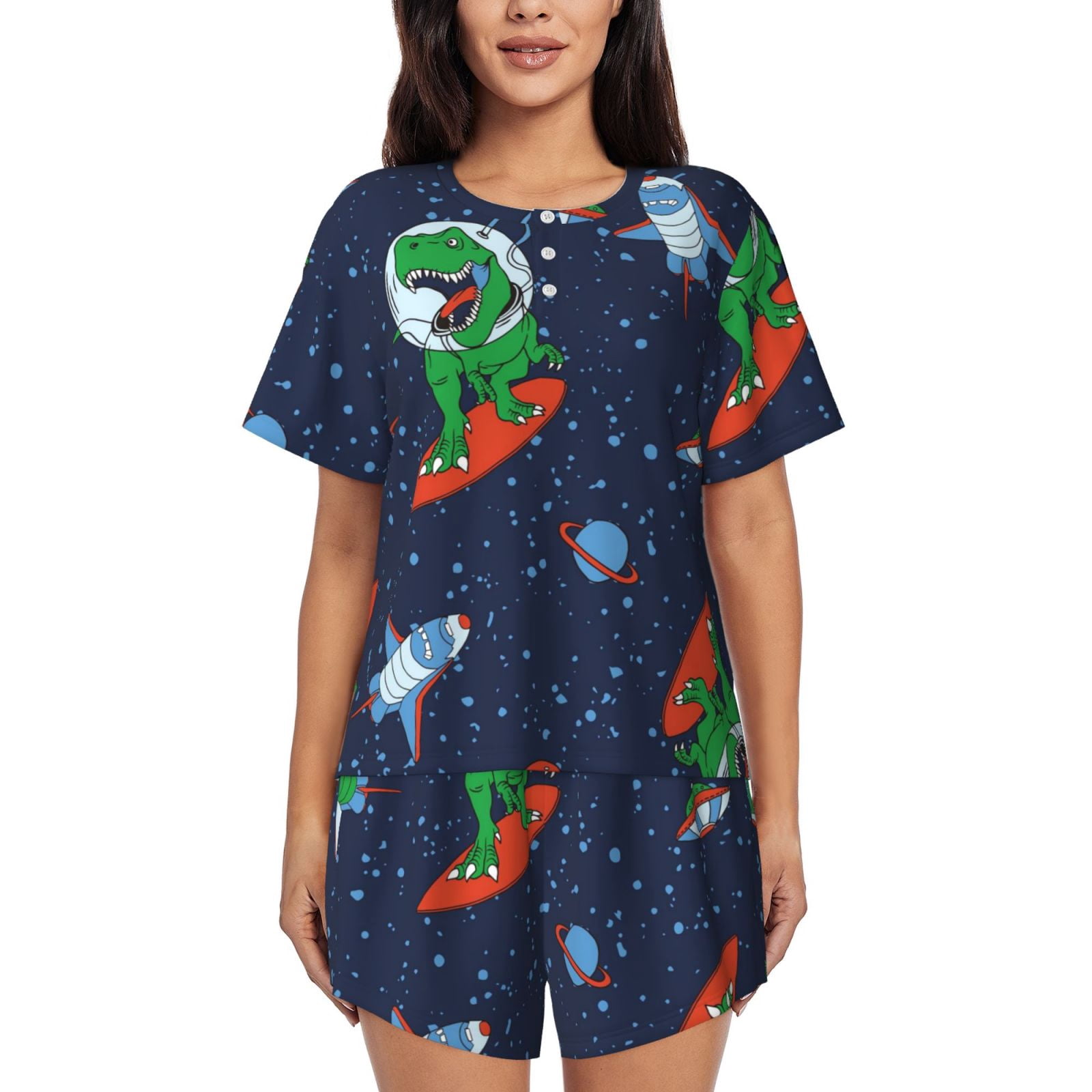 Picia Dinosaur Astronaut Space Surfing Pajamas Sets for Women Soft ...