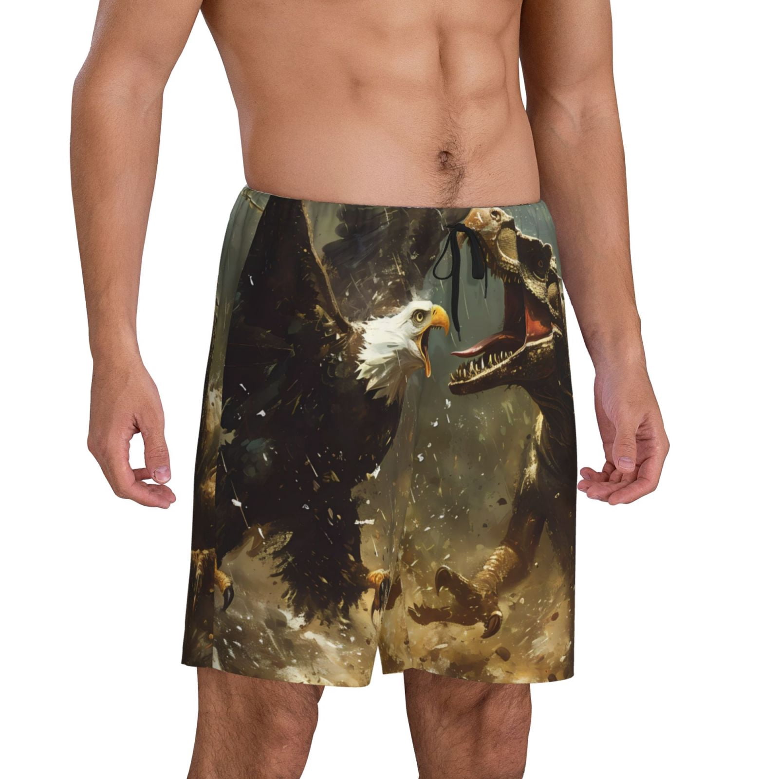 Picia Dinosaur Bald Eagle Pajama Shorts for Men, Men's Pajama Bottoms ...