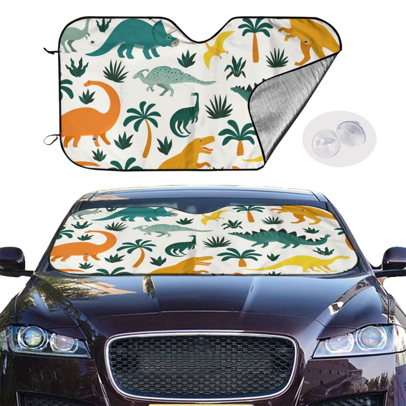 Picia Dinosaurs and Tropical Leaves Curved Windshield Sunshade ...