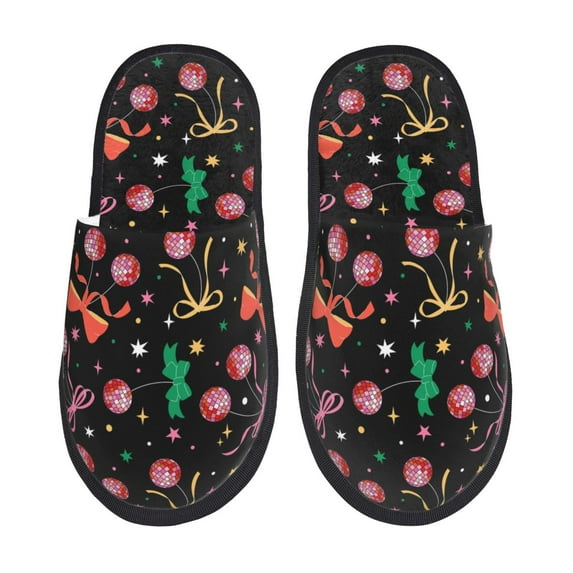 Picia Disco Mirror Ball Print Women's Fuzzy Fluffy House Slippers Plush ...