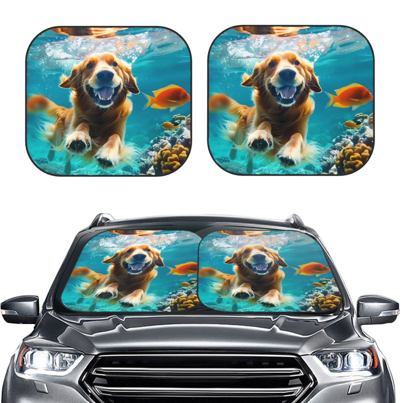 Picia Dog Underwater Adventure 2 Piece Car Windshield Sun Shade Foldable | Foldable Sun Shield ...