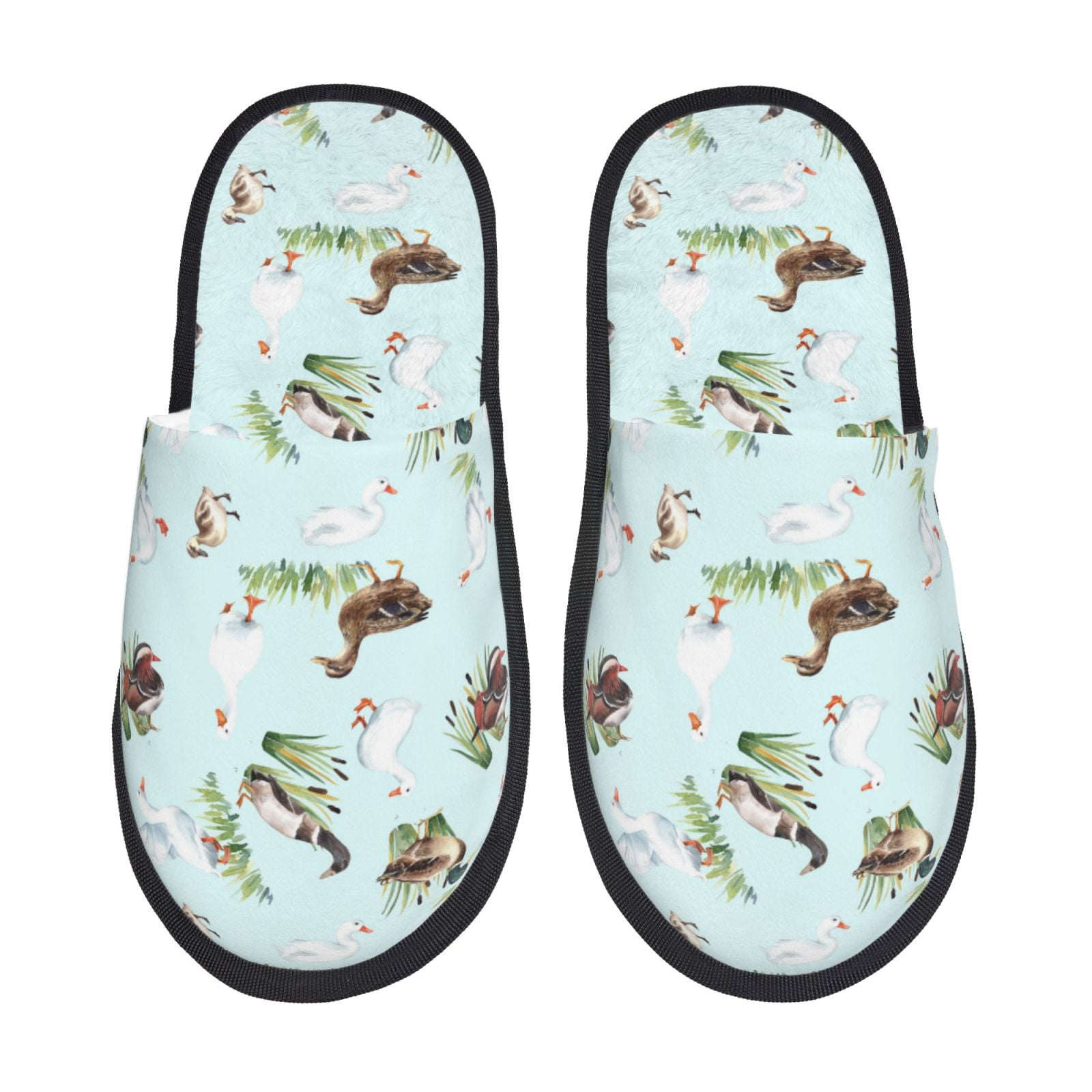Picia Duck Animals Farm Print Women's Fuzzy Fluffy House Slippers Plush ...