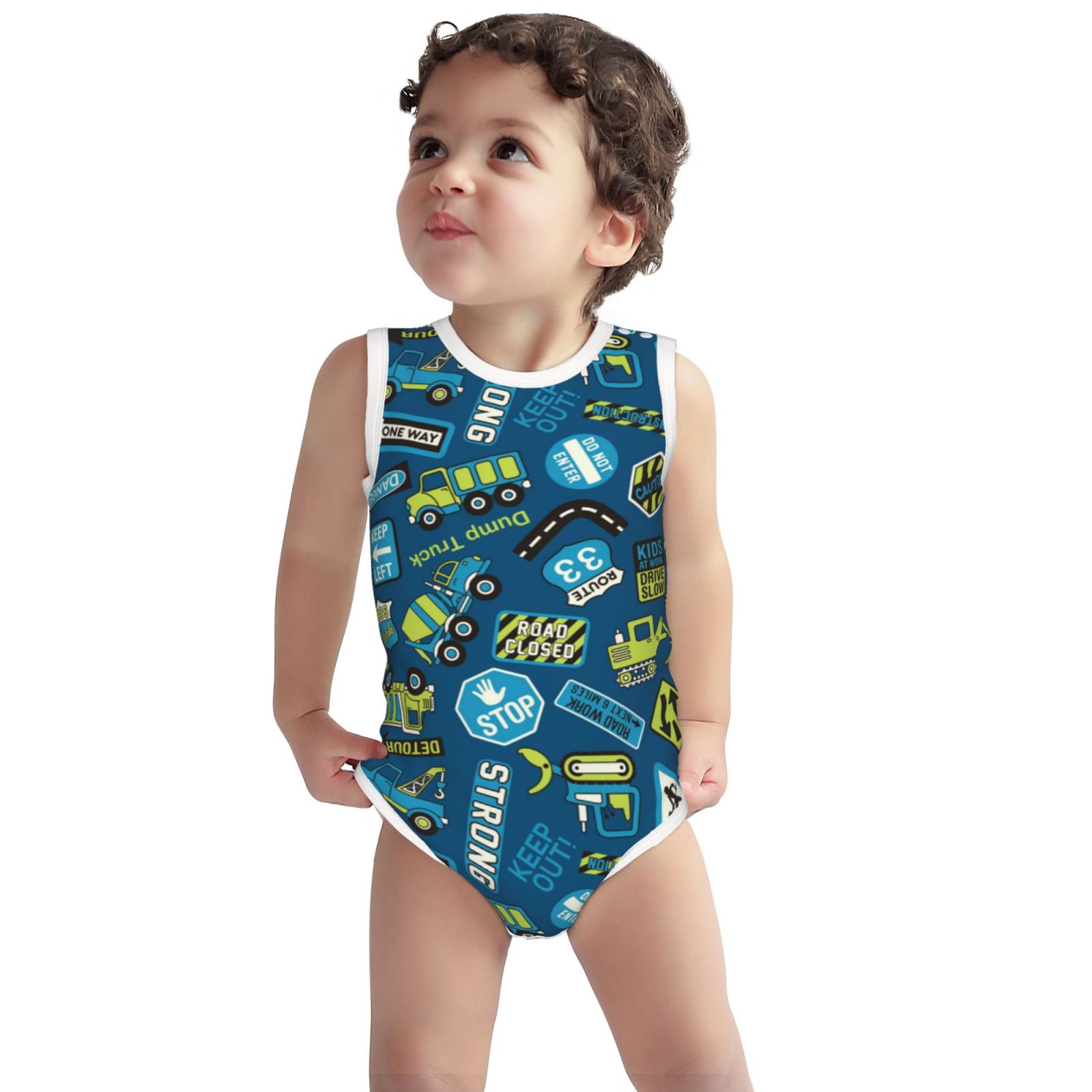 Picia Dump Truck Printed Sleeveless Bodysuits One-Piece Organic Cotton ...