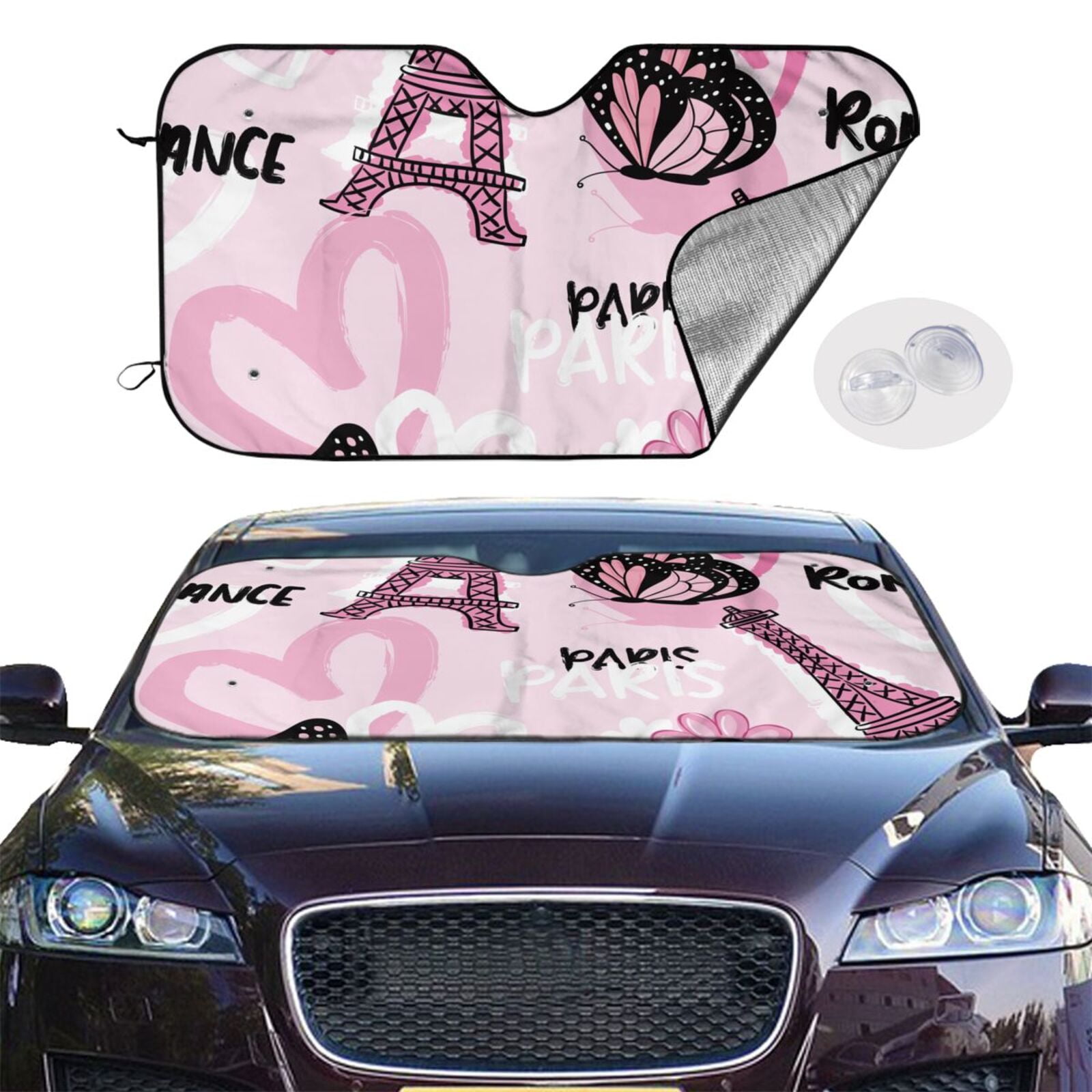Picia Eiffel Tower and Butterflies Curved Windshield Sunshade Accordion ...