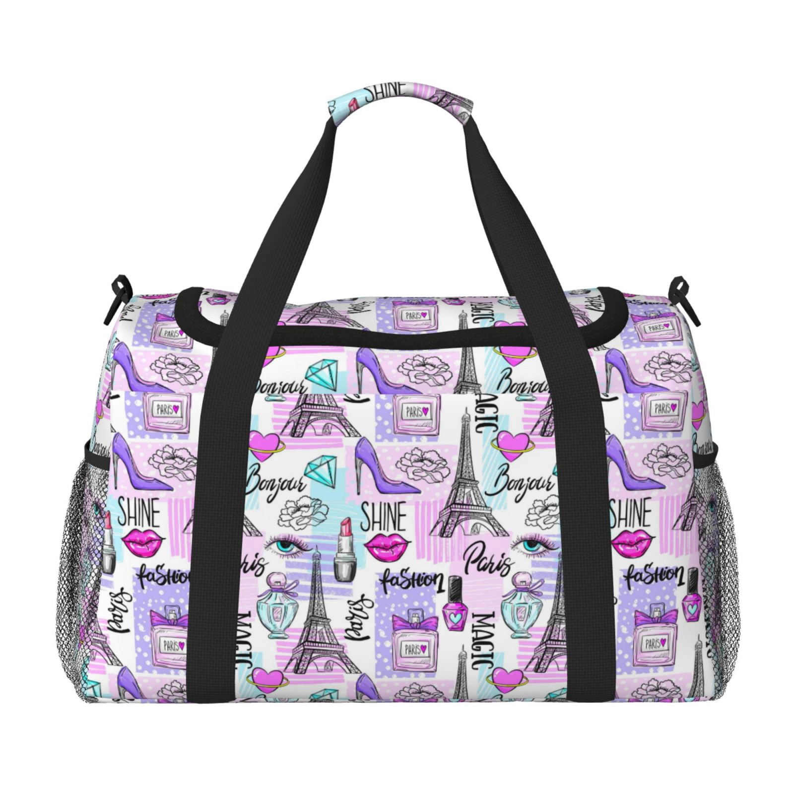 Picia Eiffel Tower and Hearts Print Travel Duffle Bag,Weekender Bags ...
