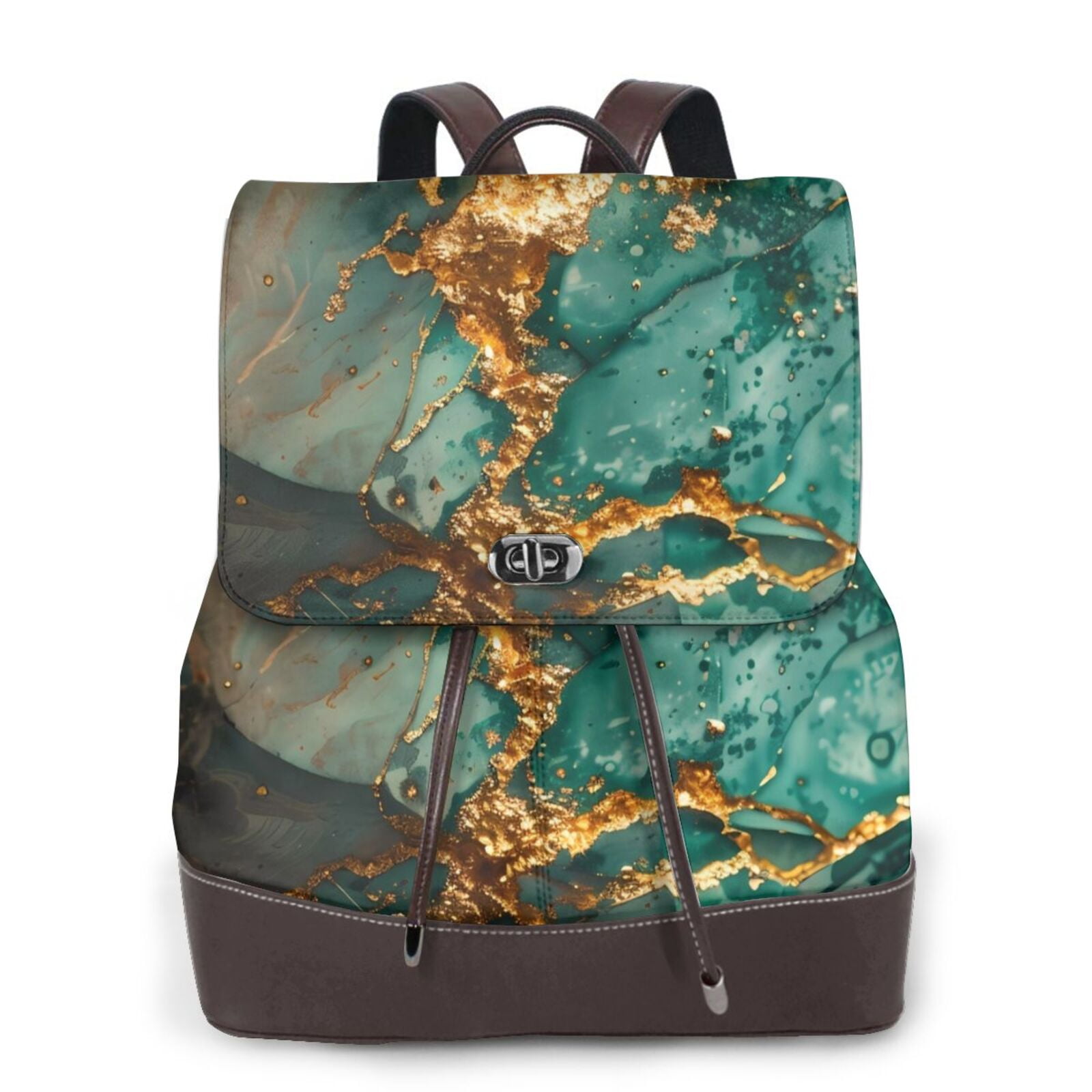 Picia Emerald Color Gold Marble Pattern Women Backpack Purse Waterproof ...