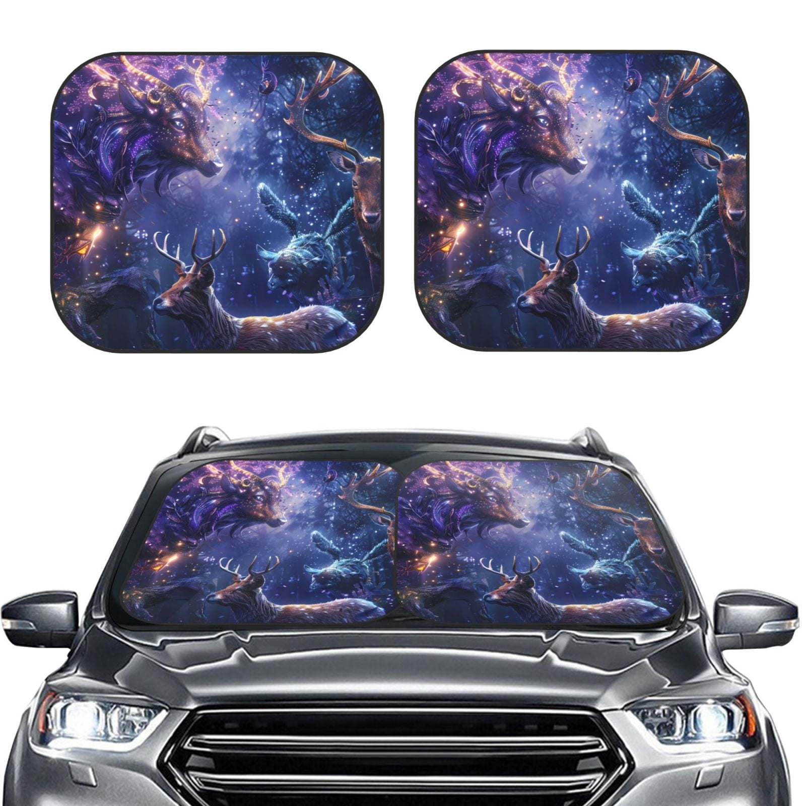 Picia Enchanted Forest Stag Gathering 2 Piece Car Windshield Sun Shade ...