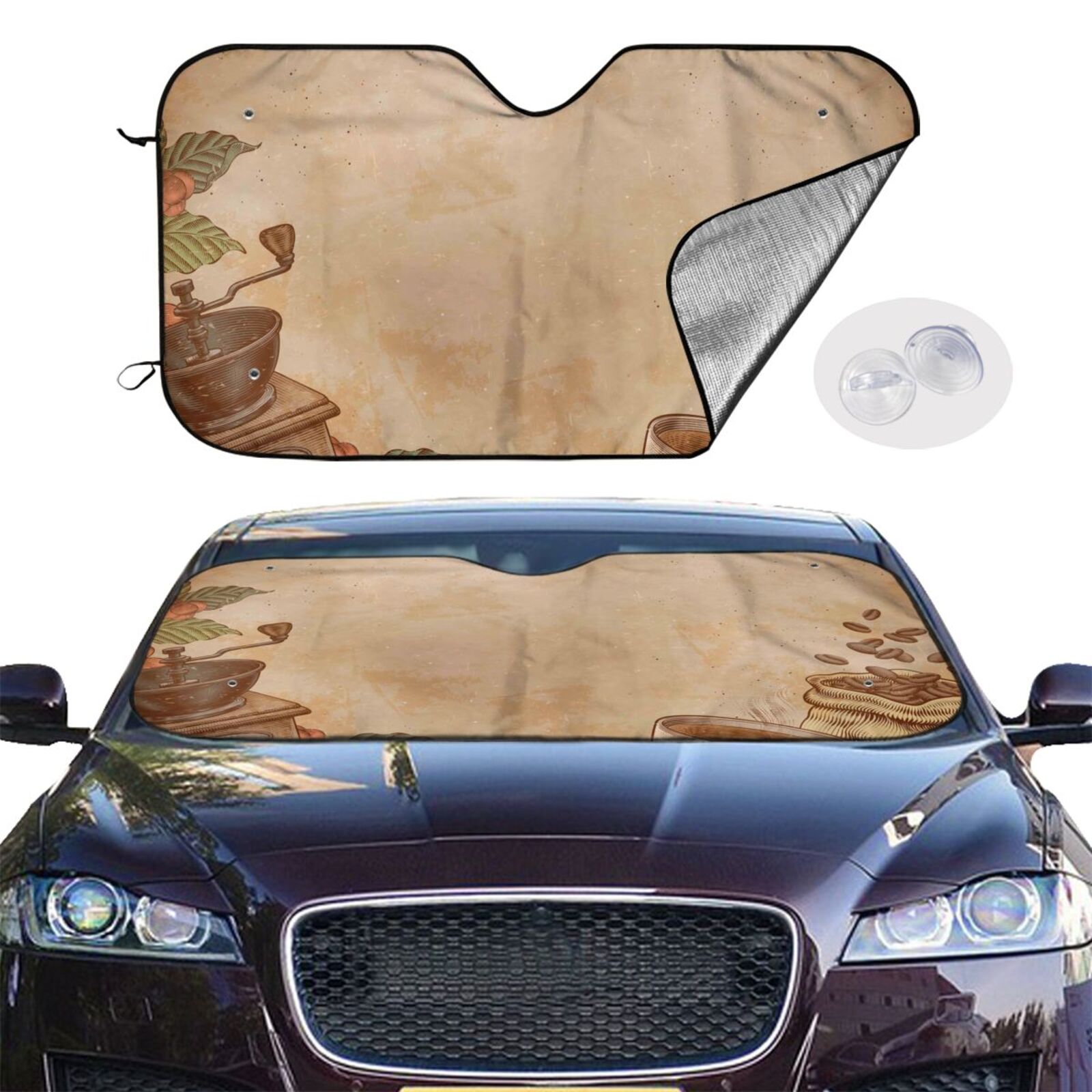 Picia Engraved Coffee On Kraft Paper Curved Windshield Sunshade ...