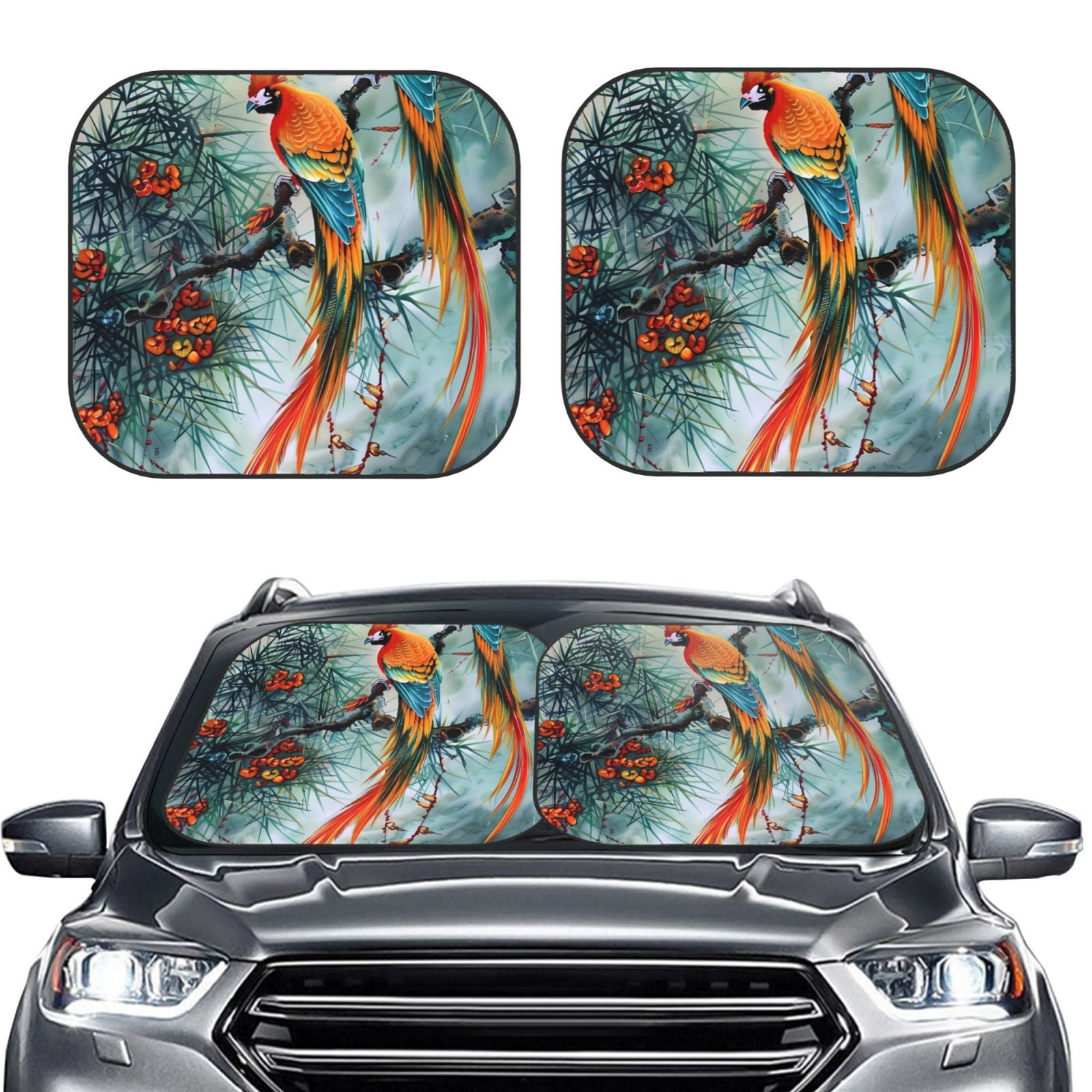 Picia Exotic Birds Forest 2 Piece Car Windshield Sun Shade Foldable ...