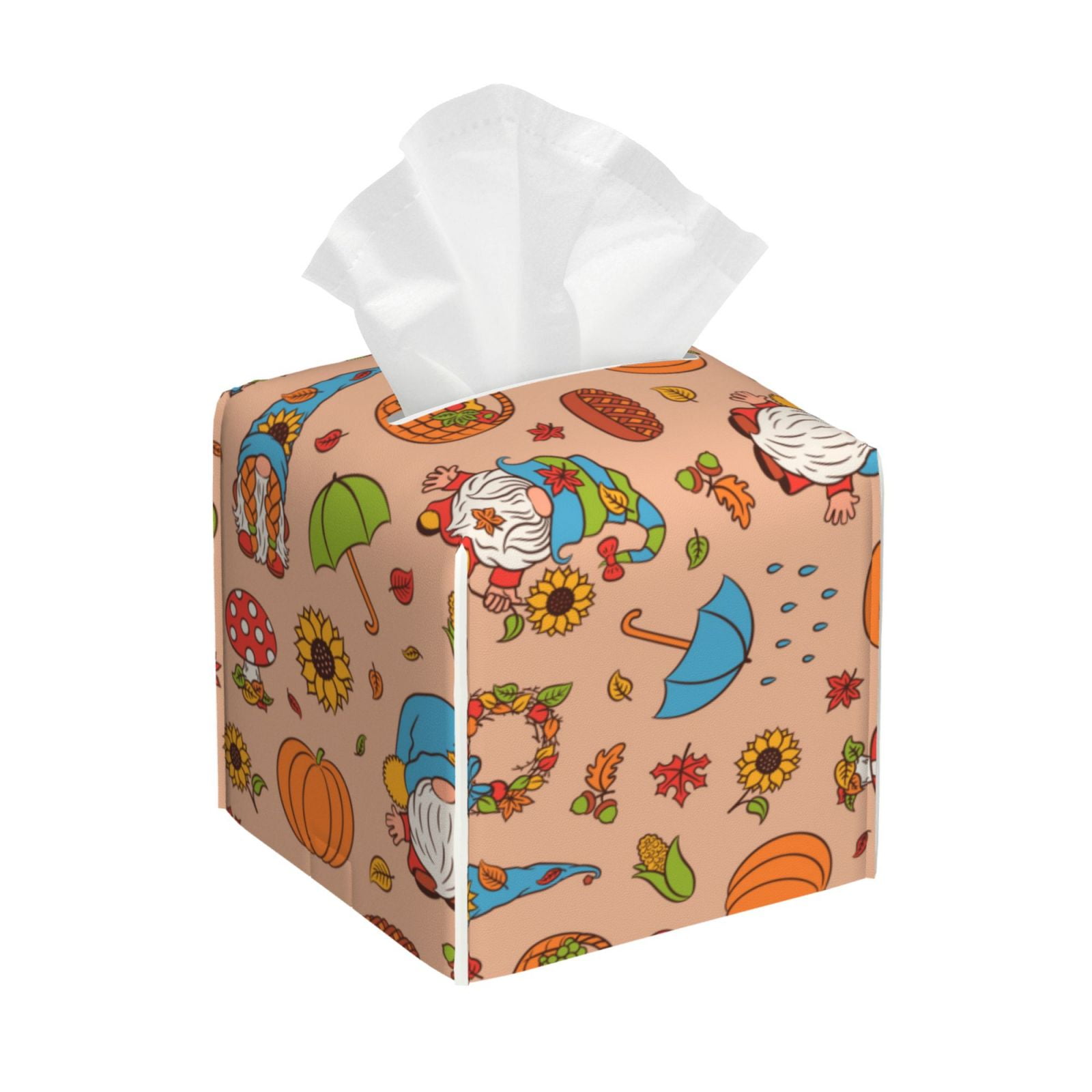 Picia Fall Gnomes1 Pattern Tissue Box Cover,PVC Leather Square Holder ...