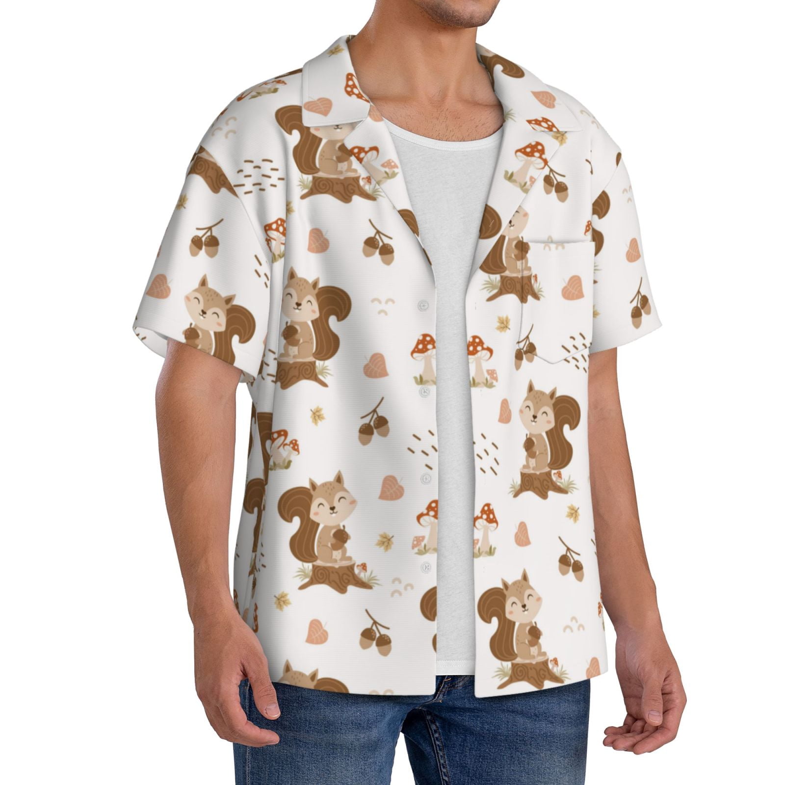 Picia Fall Squirrel Men's Linen Shirts Short Sleeve Cuban Beach Shirts ...