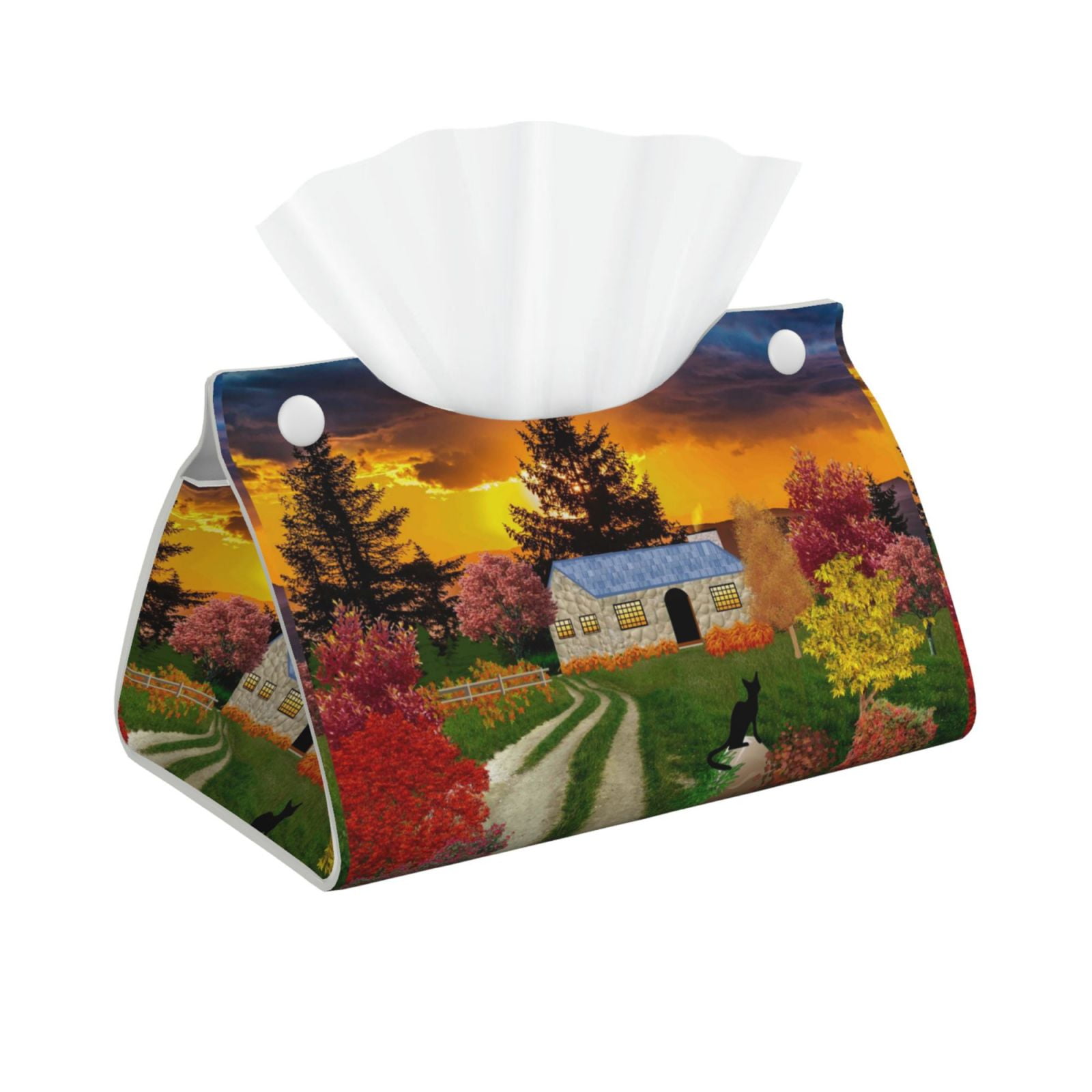 Picia Fall Village Scenery Pattern Long Tissue Box Cover,PVC Leather ...