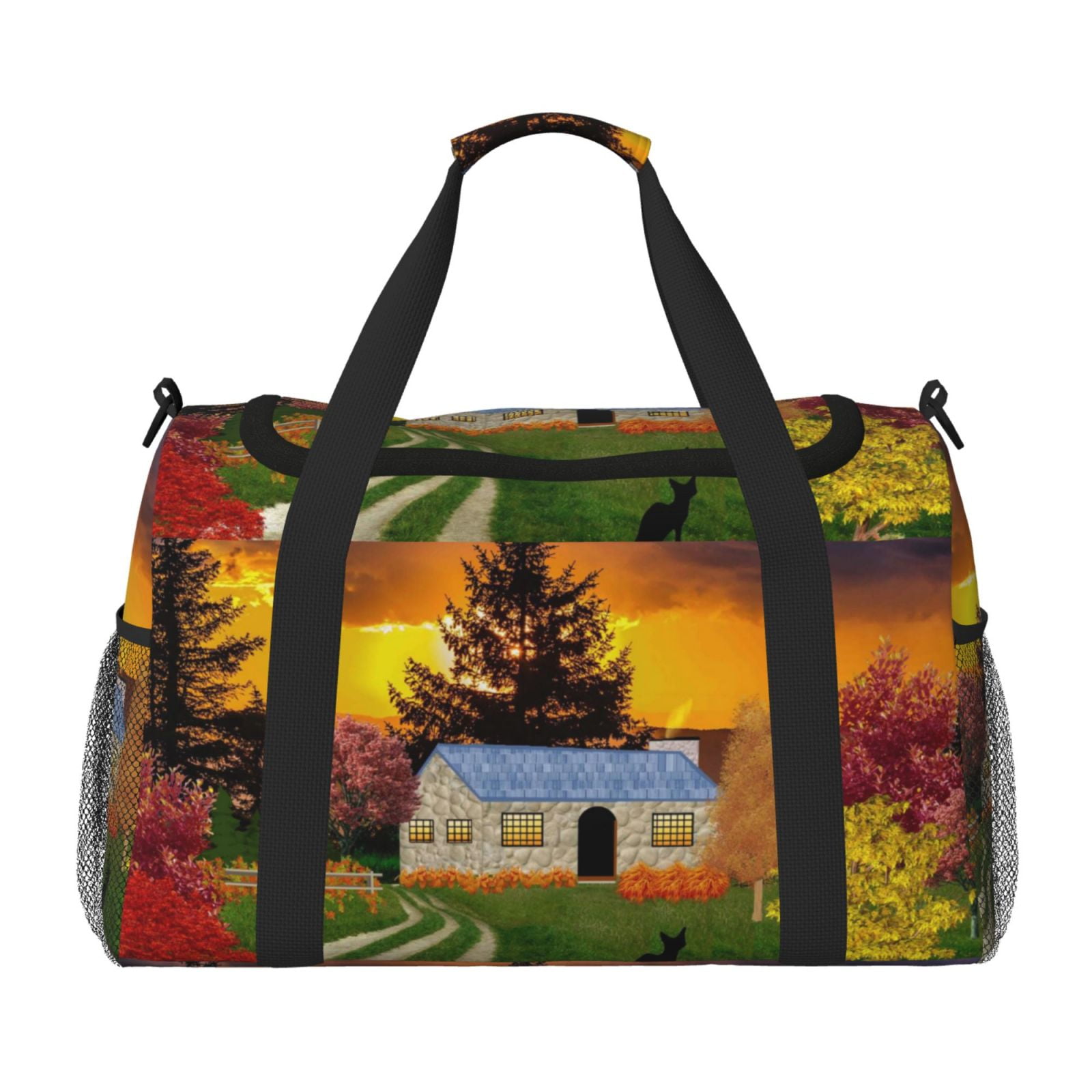 Picia Fall Village Scenery Print Travel Duffle Bag,Weekender Bags for ...