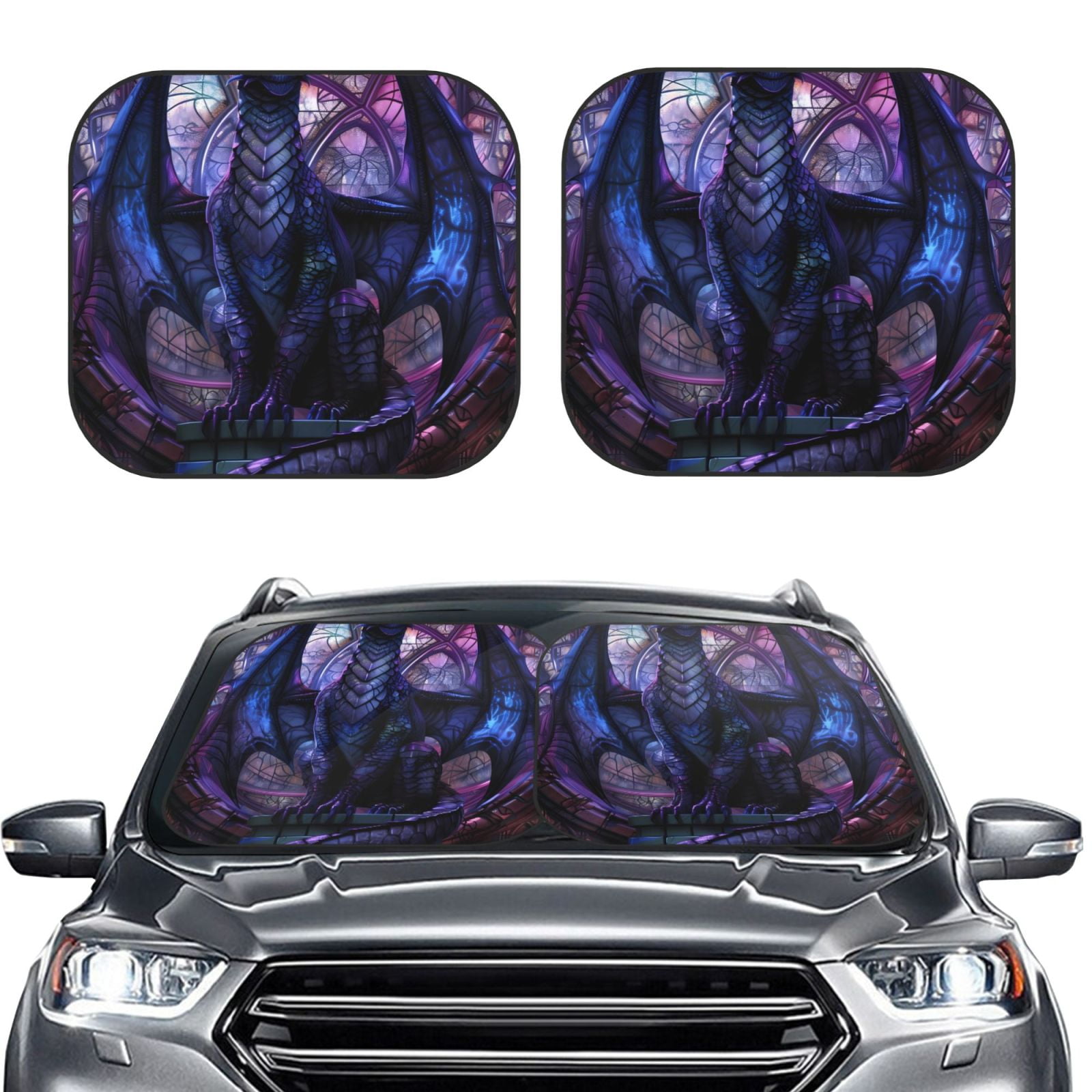 Picia Fantasy Dragon In Cathedral 2 Piece Car Windshield Sun Shade ...