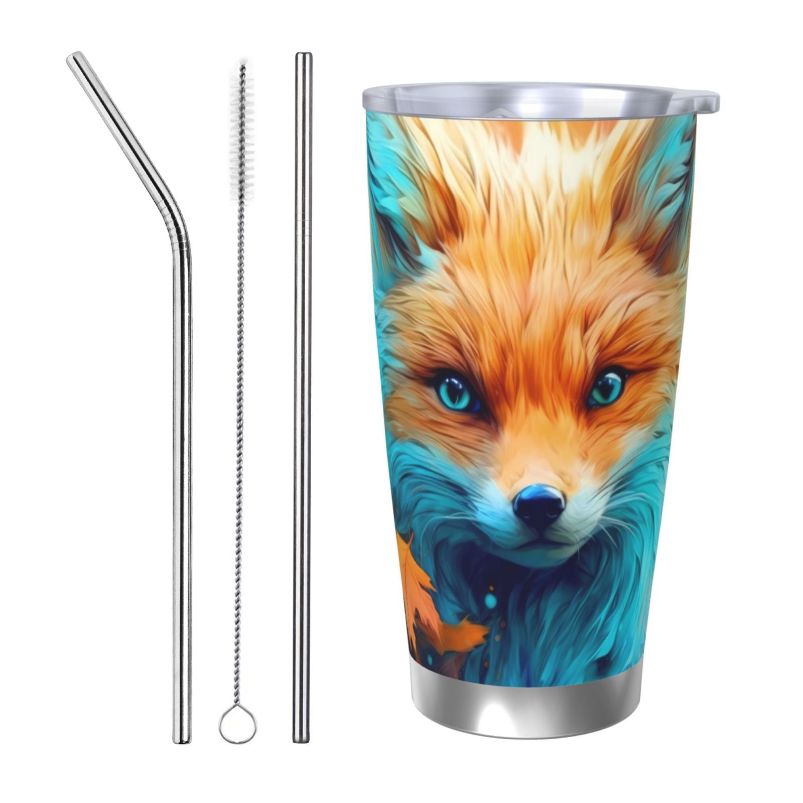 Picia Fiery Red Maple Leaf Fox Pattern 20 oz Tumbler Stainless Steel ...