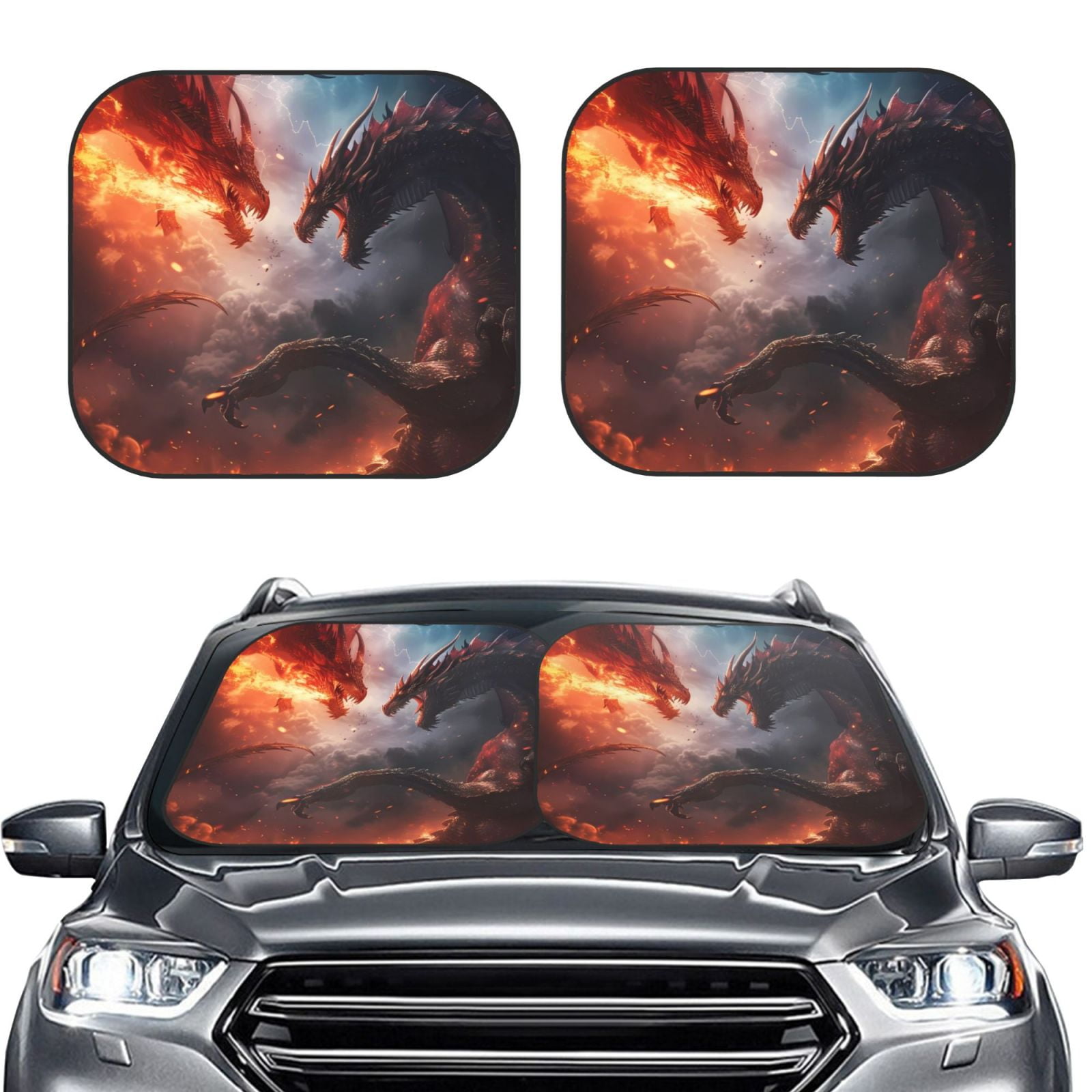 Picia Fire Sky Dragon 2 Piece Car Windshield Sun Shade Foldable ...