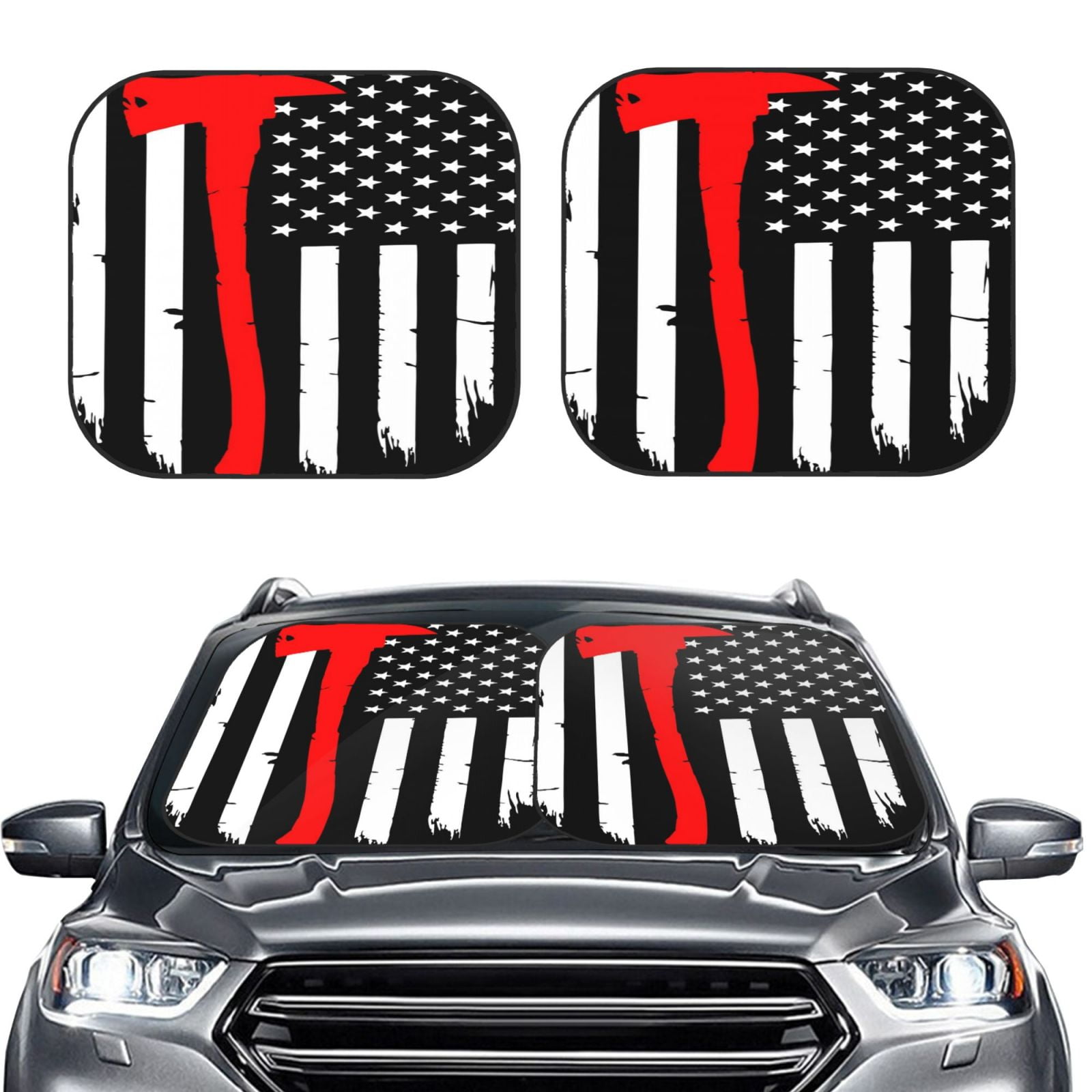 Picia Firefighters USA Flag Black And White Flag 2 Piece Car Windshield ...
