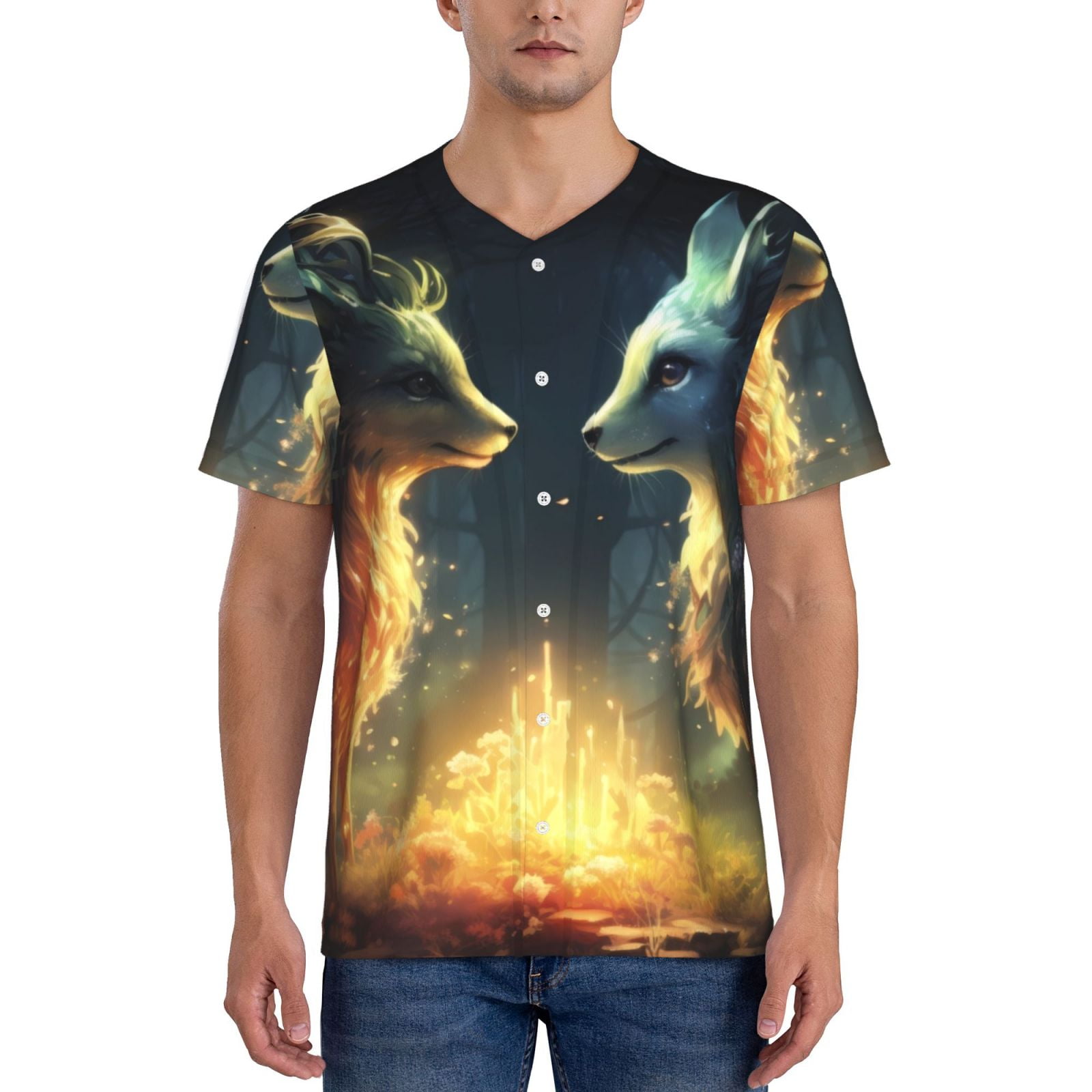 Picia Firefly Forest Fox Pattern Mens Polo Shirts Quick Dry Short ...