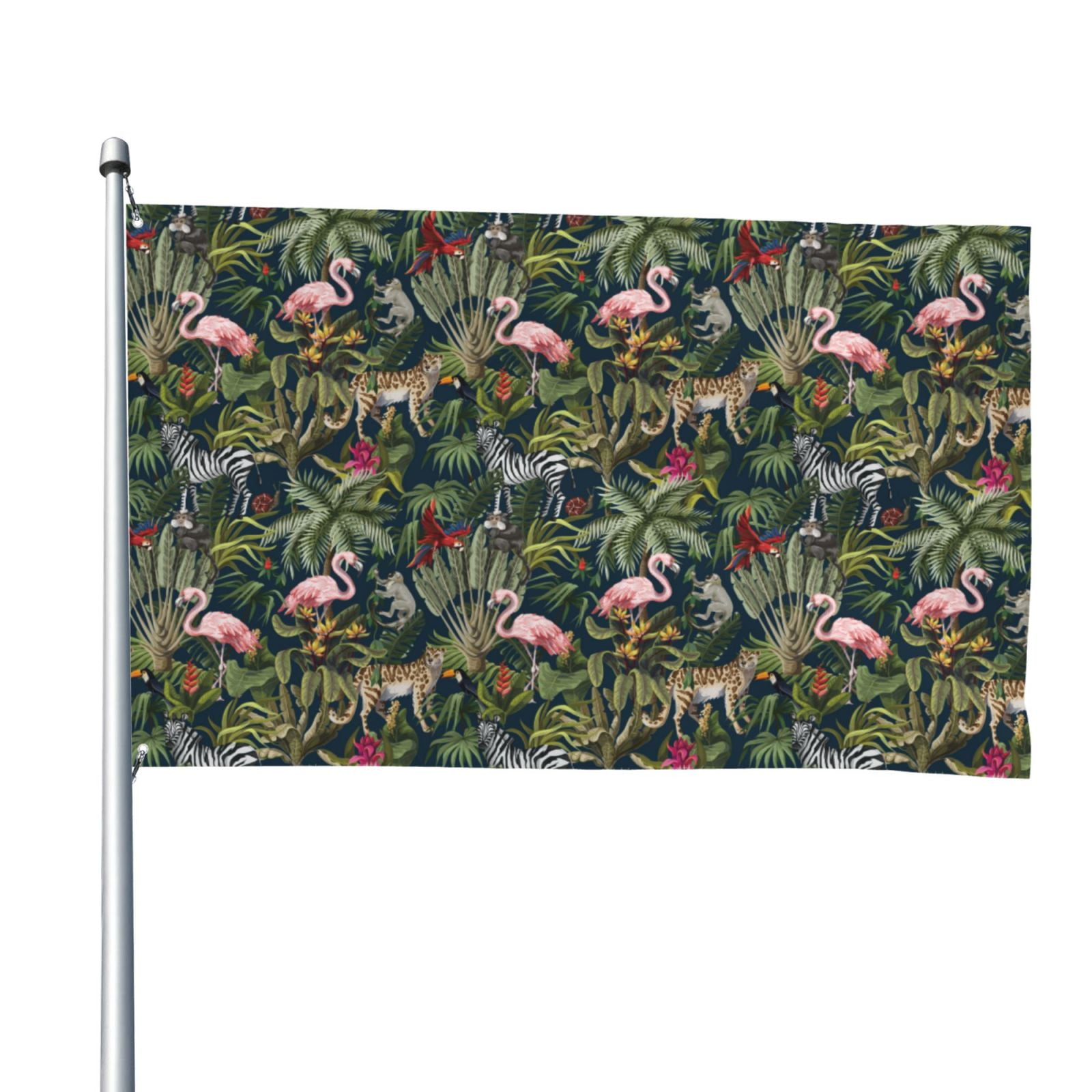 Picia Flamingos And Palm Leaves Printed Flag ,Flamingos And Palm Leaves ...
