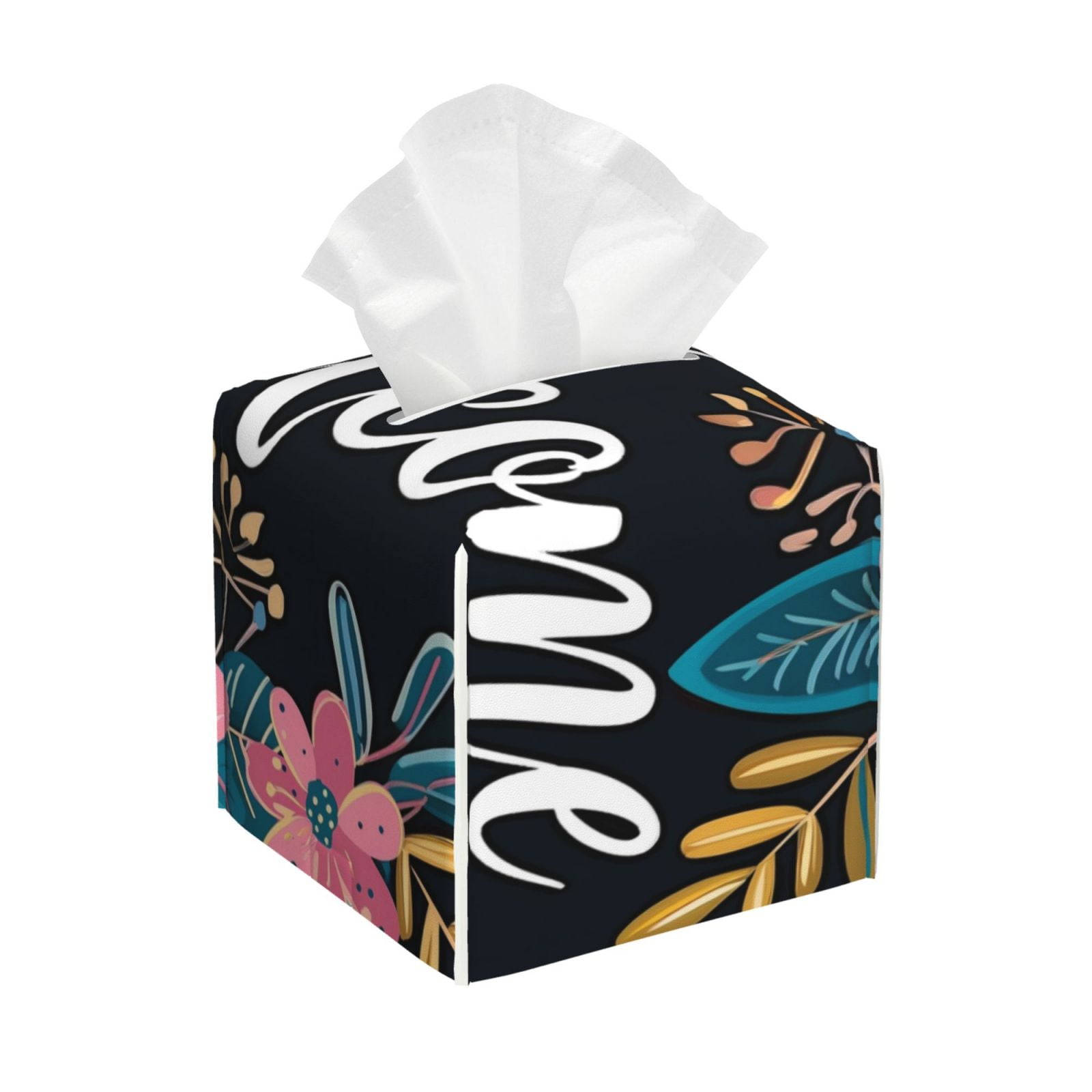 Picia Floral Welcome Sign Pattern Tissue Box Cover,PVC Leather Square ...