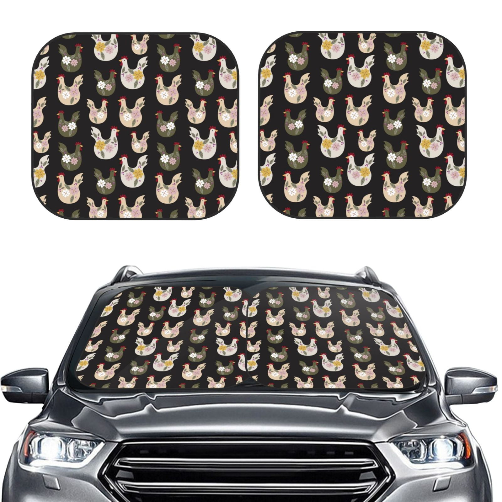 Picia Flowe Rooster 2 Piece Car Windshield Sun Shade Foldable ...