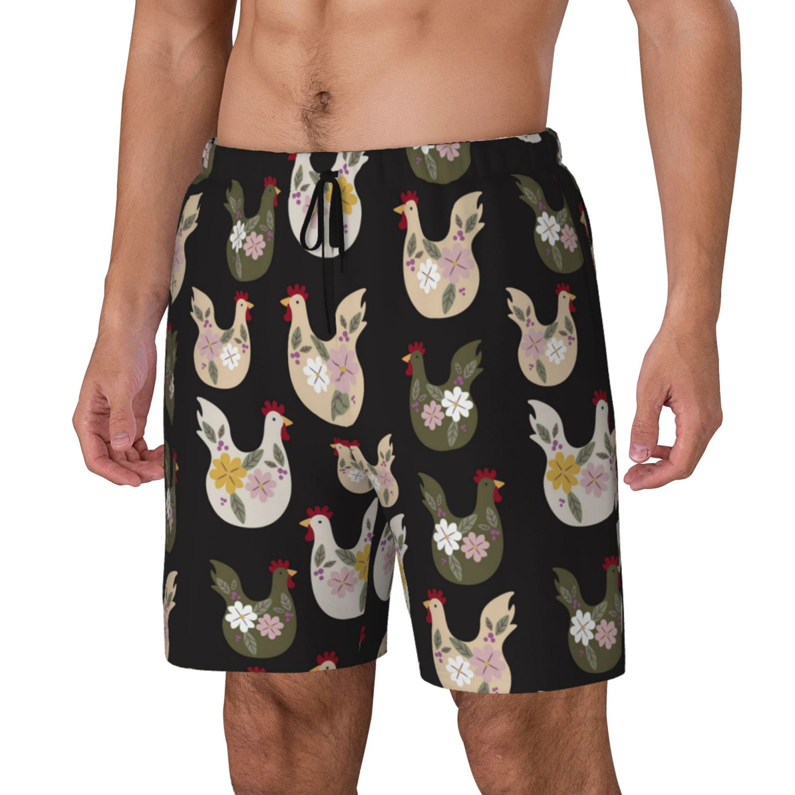 Picia Flowe Rooster pattern Mens Swim Trunks with Compression Liner ...