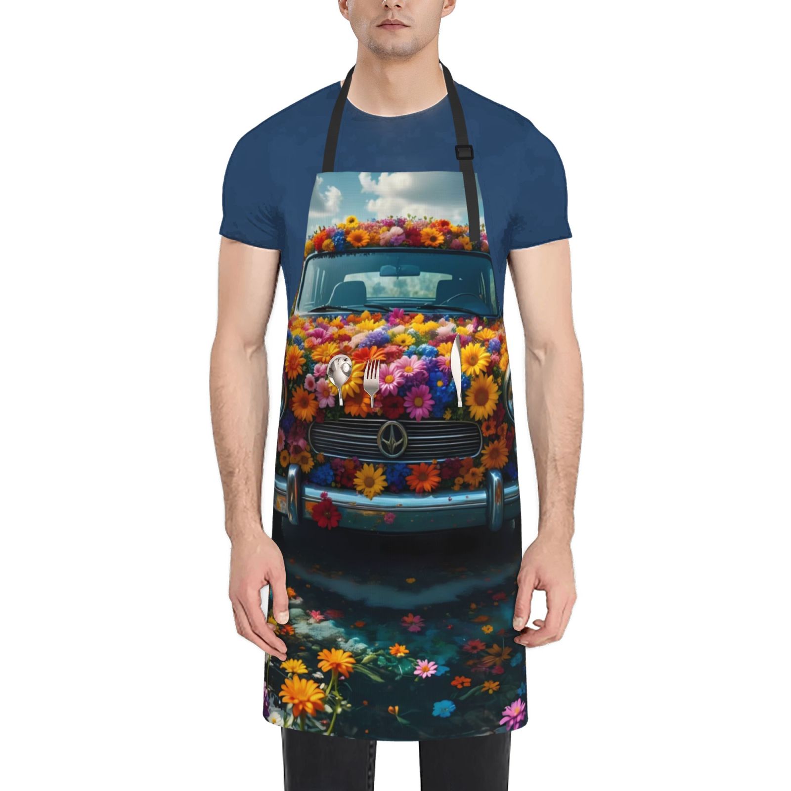 Picia Flower Covered Vintage Car Waterproof Apron for Unisex Adult ...