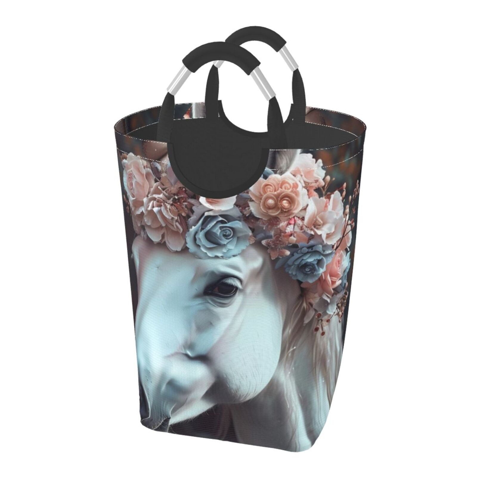 Picia Flower Crown White Horse Laundry Basket With Handles Laundry ...