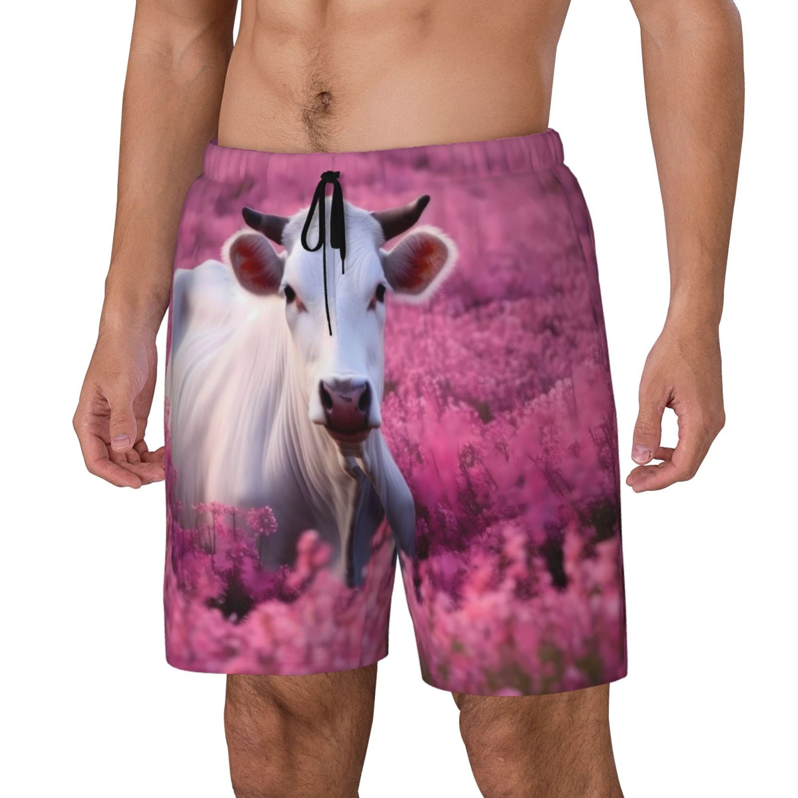 Picia Flower Field Cow pattern Mens Swim Trunks with Compression Liner ...