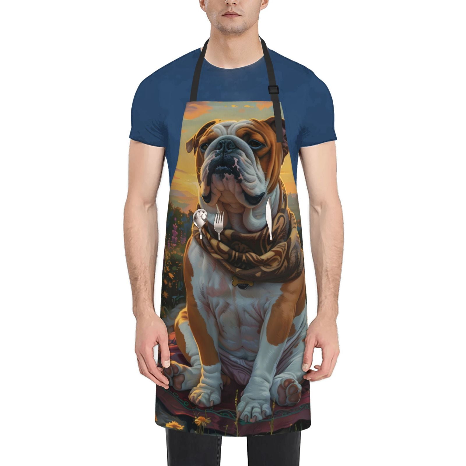 Picia Flower Field Cute Bulldog Waterproof Apron for Unisex Adult ...