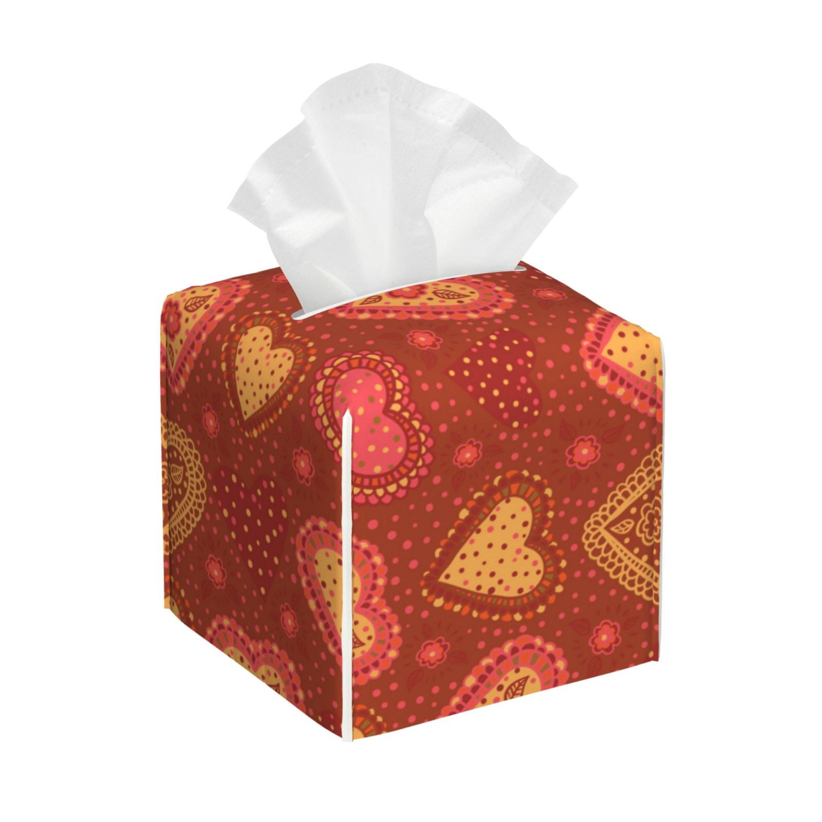 Picia Flower Hearts Pattern Tissue Box Cover,PVC Leather Square Holder ...