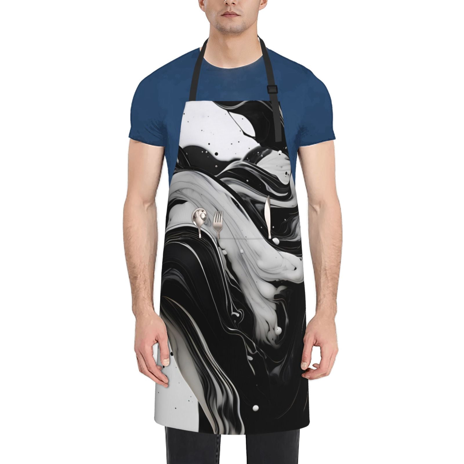 Picia Fluid Black White Paint Swirls Waterproof Apron for Unisex Adult ...