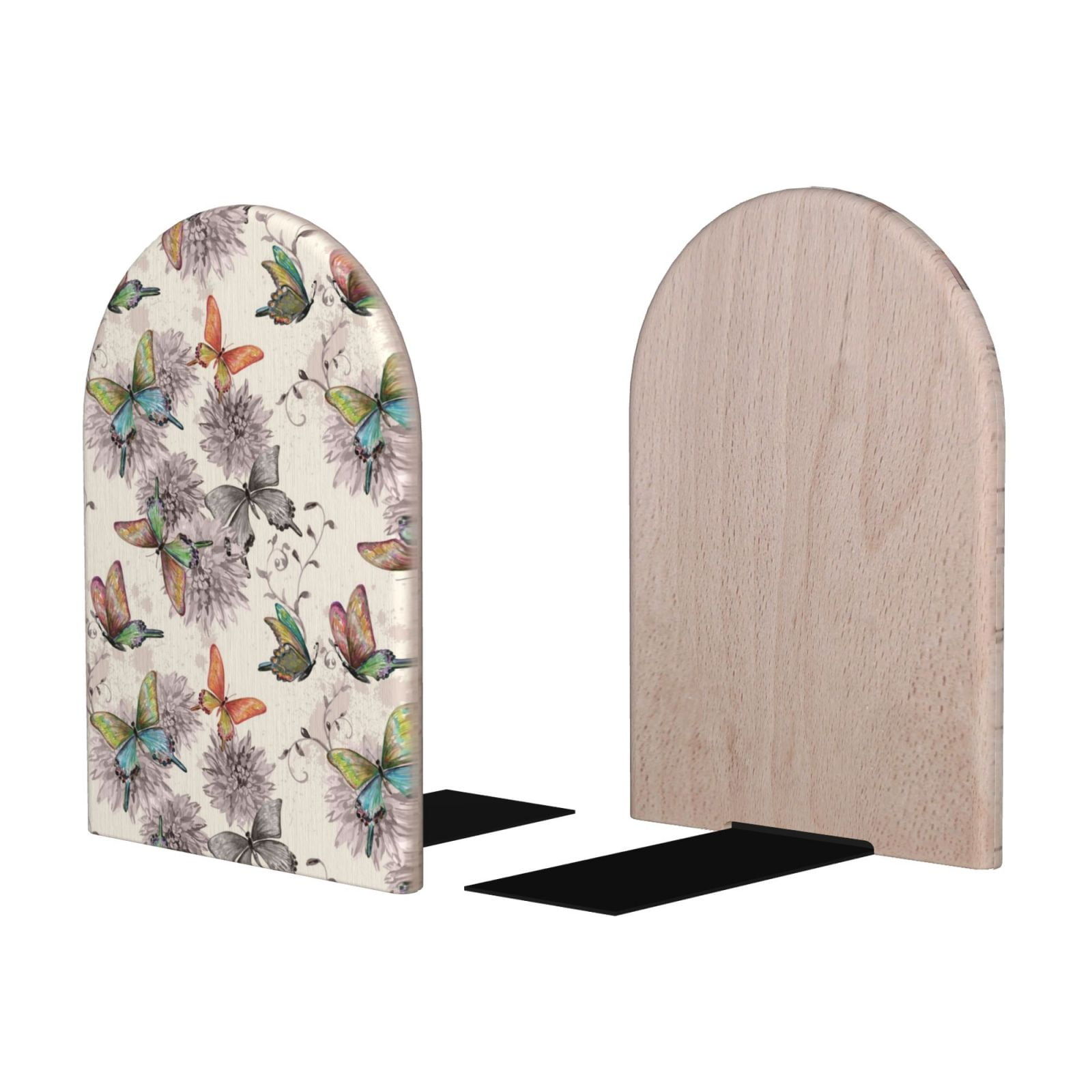 Picia Flying Butterflies-1 Pattern Wood Bookends for Shelves,Non-slip ...