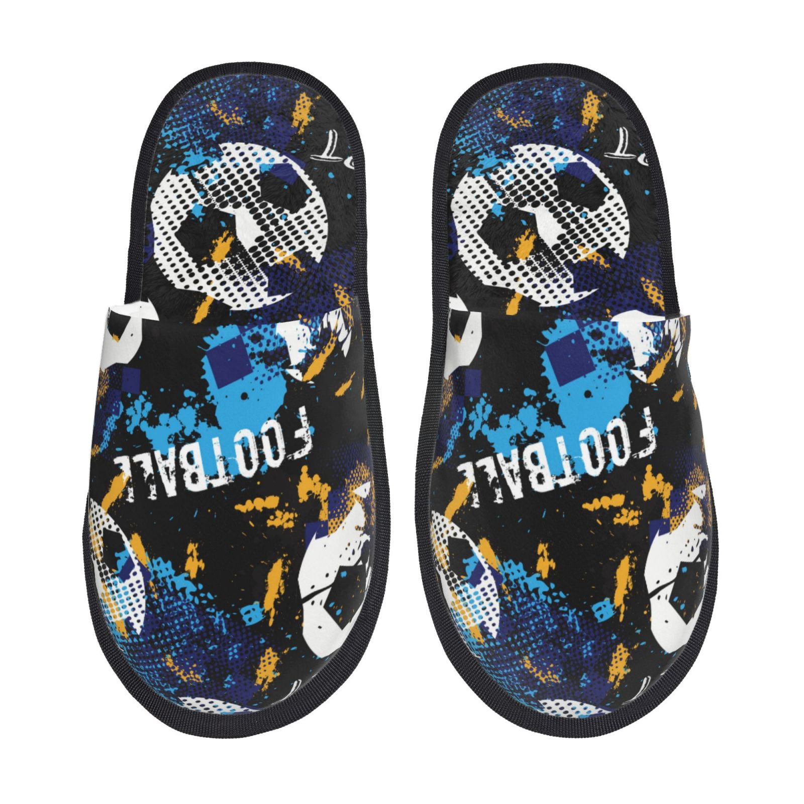 Picia Football Print Women's Fuzzy Fluffy House Slippers Plush Memory ...