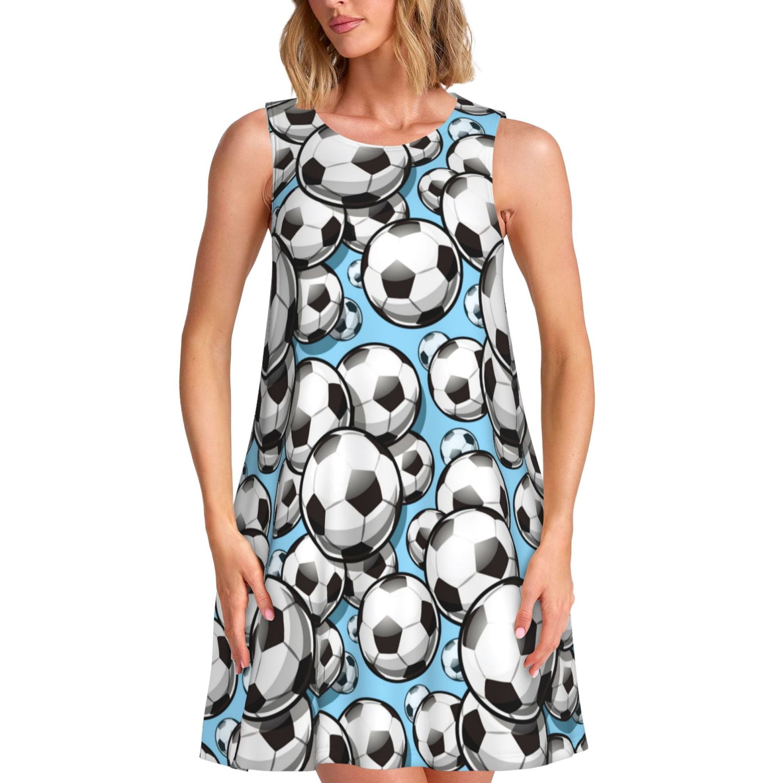 Picia Football Soccer Ball Print Women’s Sleeveless Midi Swing Dress ...