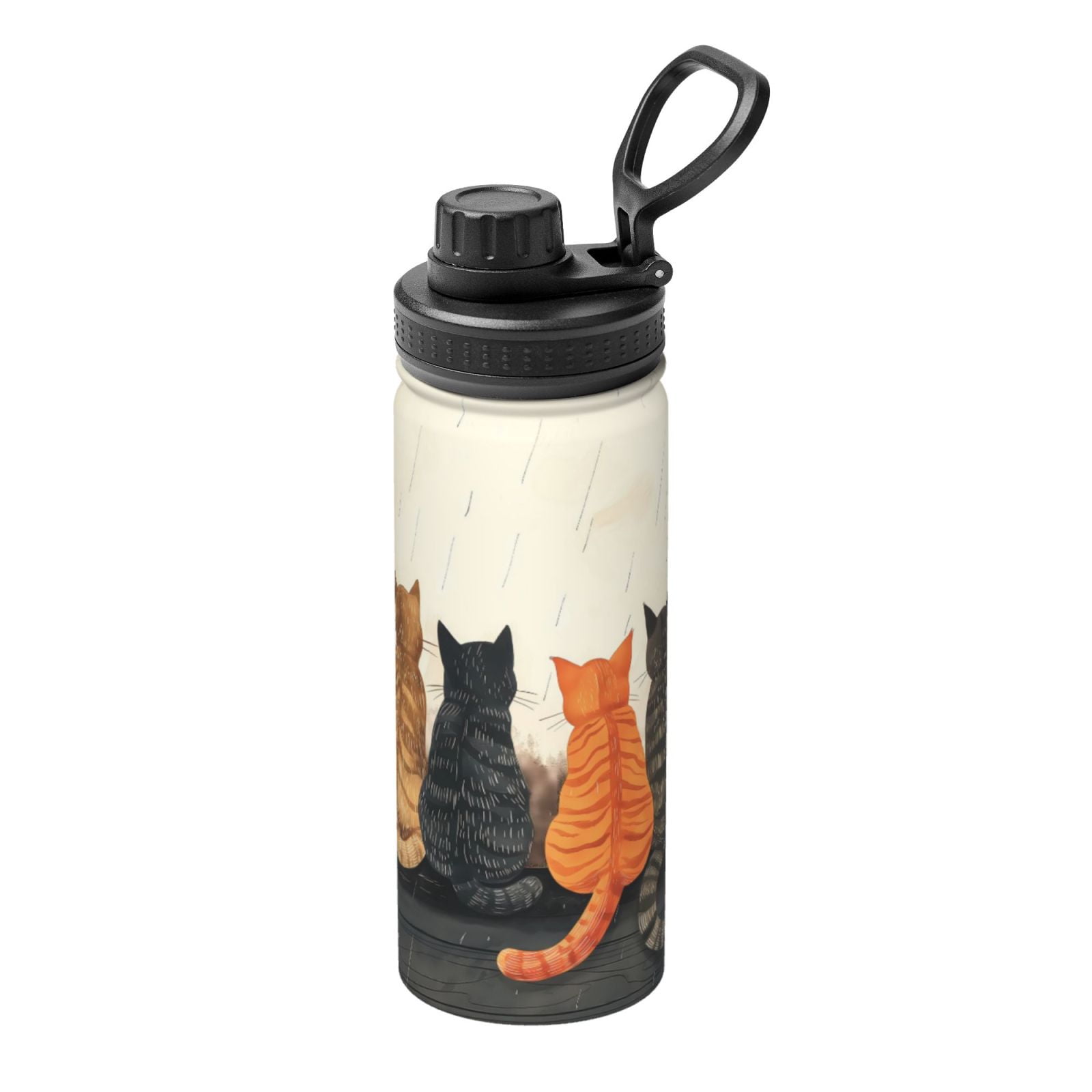 Picia Four Cats Watching Rain Pattern Water Bottle 18 oz Stainless ...