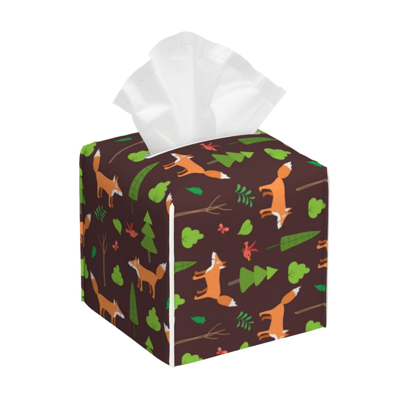 Picia Fox In Forest Pattern Tissue Box Cover,PVC Leather Square Holder ...