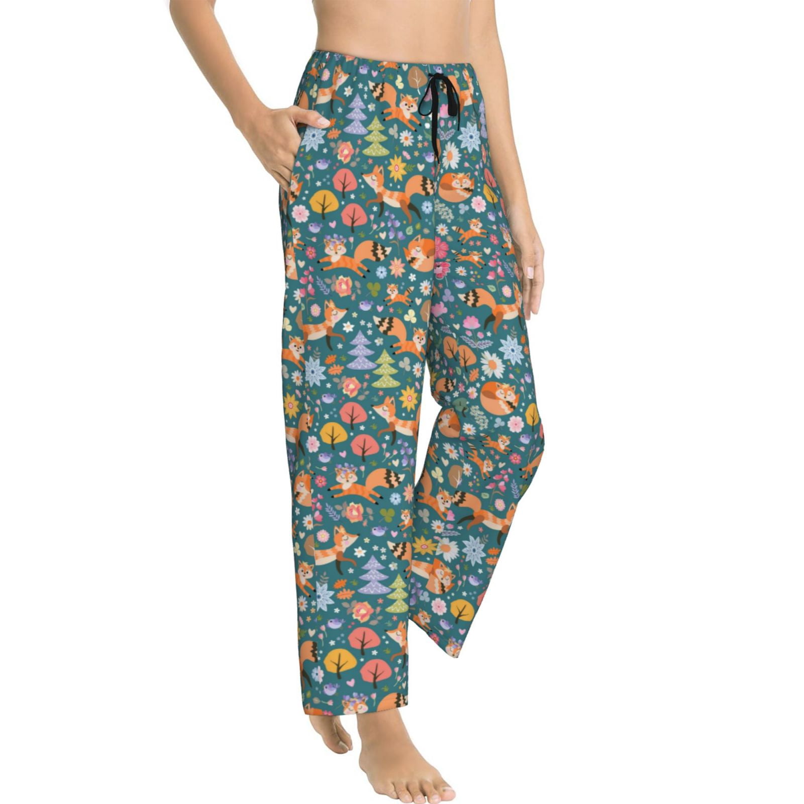 Picia Foxes and Birds in Forest Womens Soft Woven Cotton Elastic ...