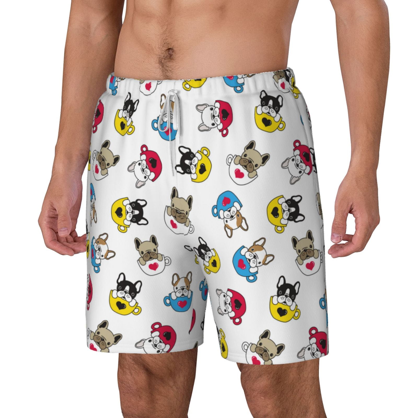 Picia French Bulldog With Coffee Cup pattern Mens Swim Trunks with ...