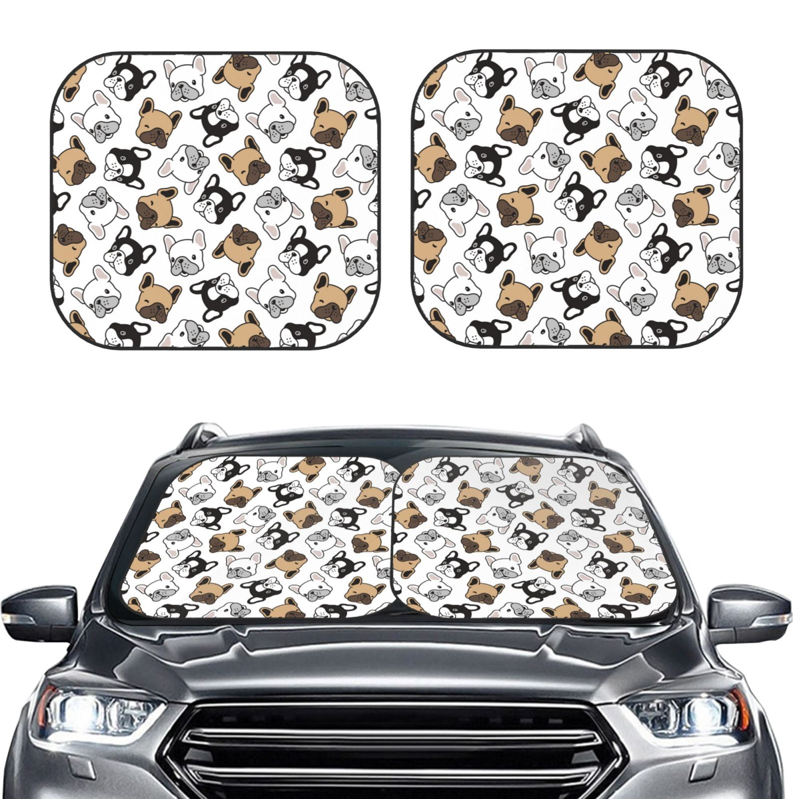 Picia French Bulldog3 2 Piece Car Windshield Sun Shade Foldable ...